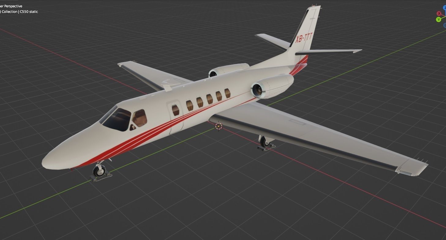 3D model Cessna CITATION C550 Static low poly Blank business jet GA VR ...