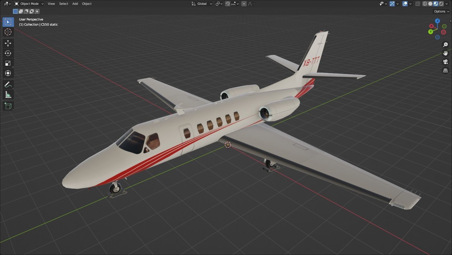3D model Cessna CITATION C550 Static low poly Blank business jet GA VR ...