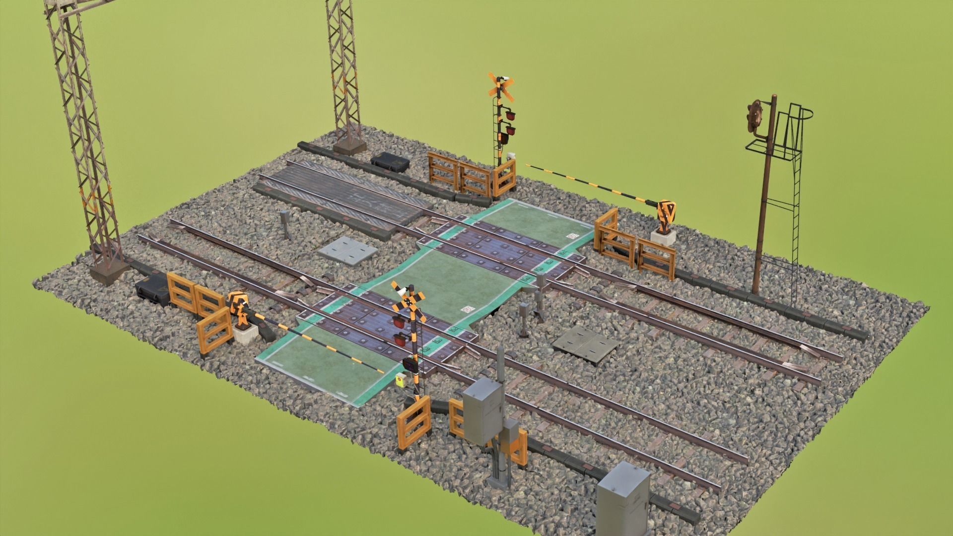 Japanese Railway Crossing Kit 3D model | CGTrader