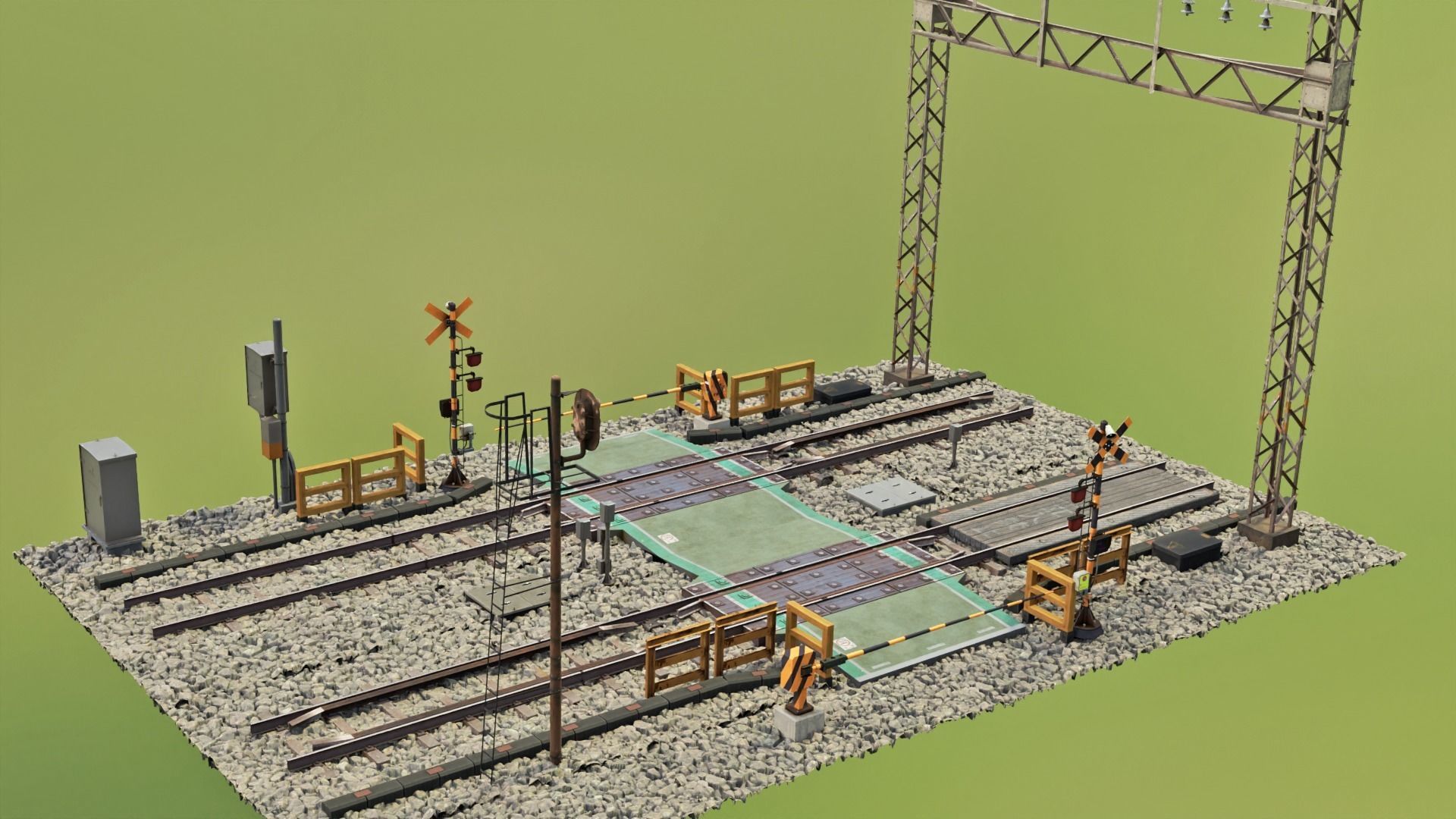 Japanese Railway Crossing Kit 3D model | CGTrader