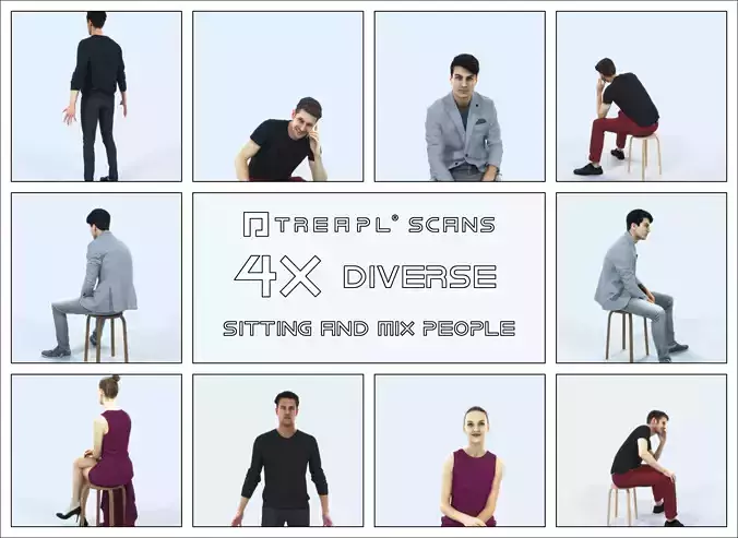 3D model QAG18 4X Casual Sitting Man Woman 010 VR / AR / low-poly ...