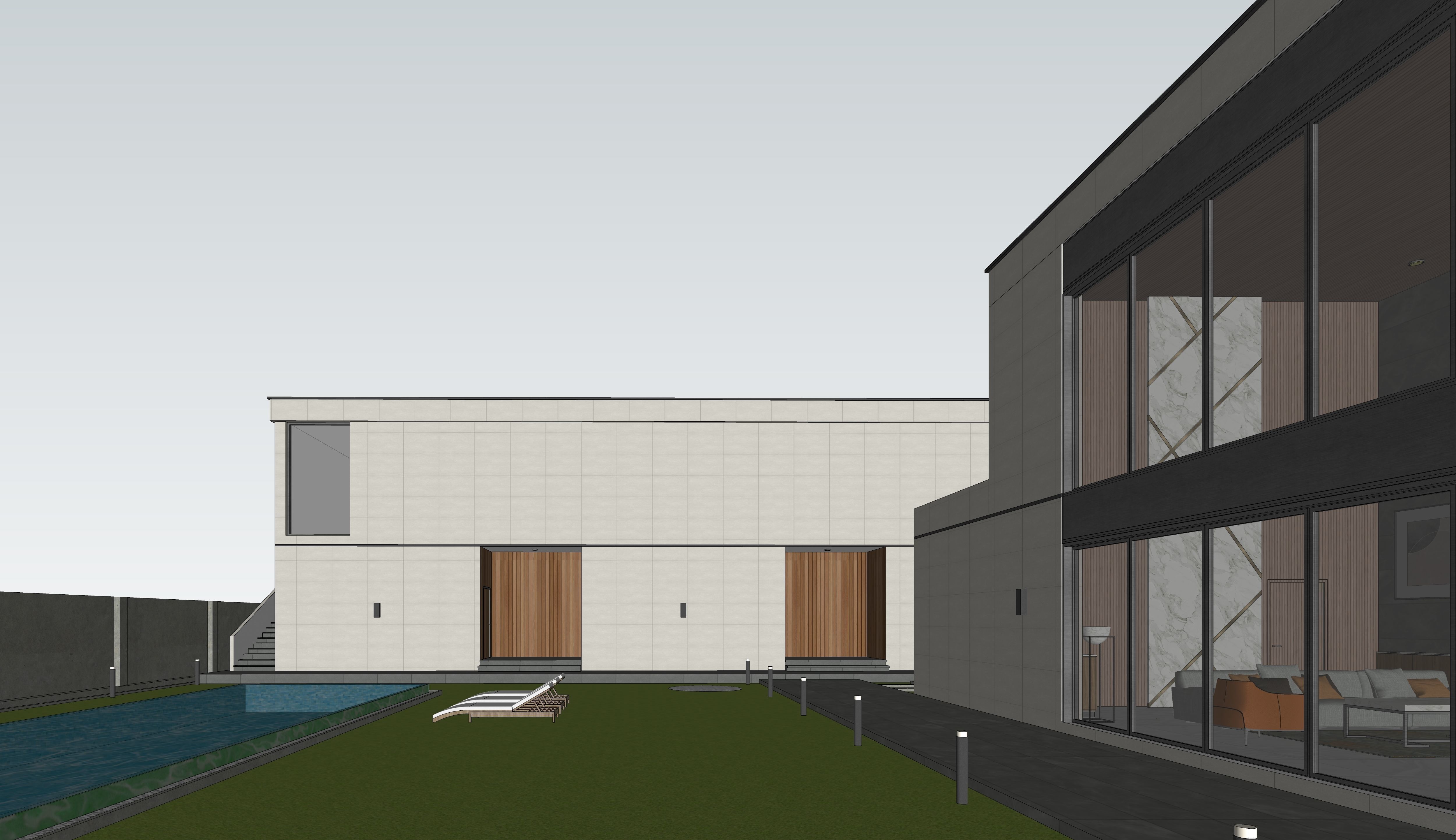 Modern House Exterior Scene with furniture - 2D drawing A1 size 3D ...