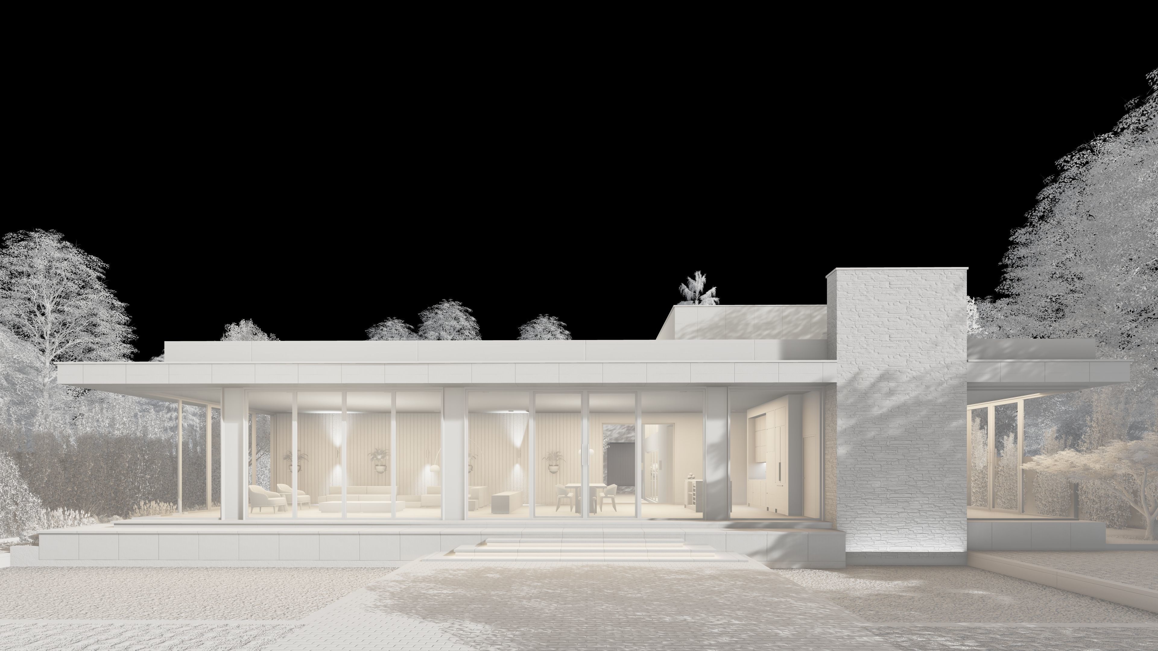 Modern House Exterior Scene with furniture - 2D drawing A1 size 3D ...