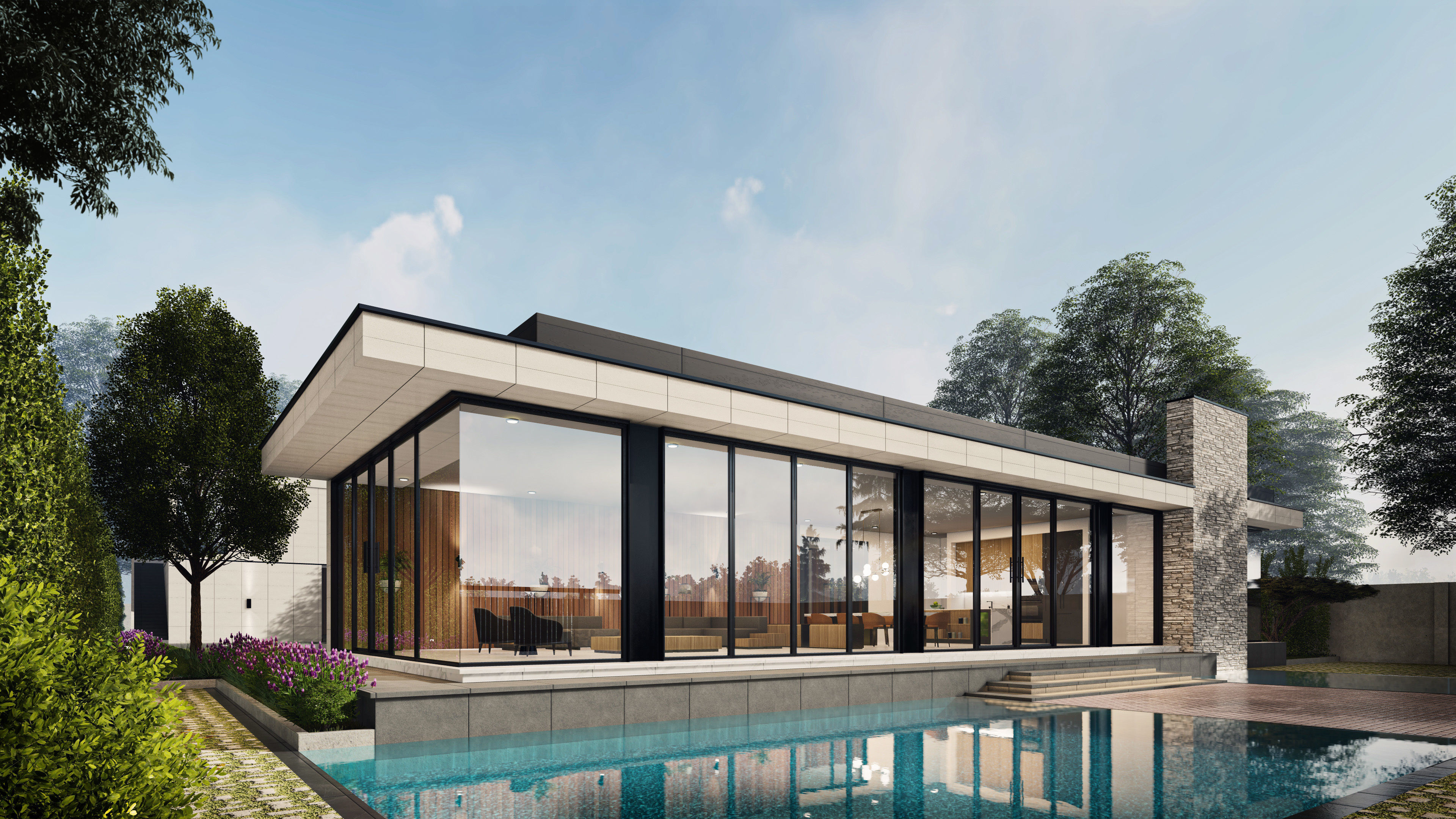 Modern House Exterior Scene with furniture - 2D drawing A1 size 3D ...