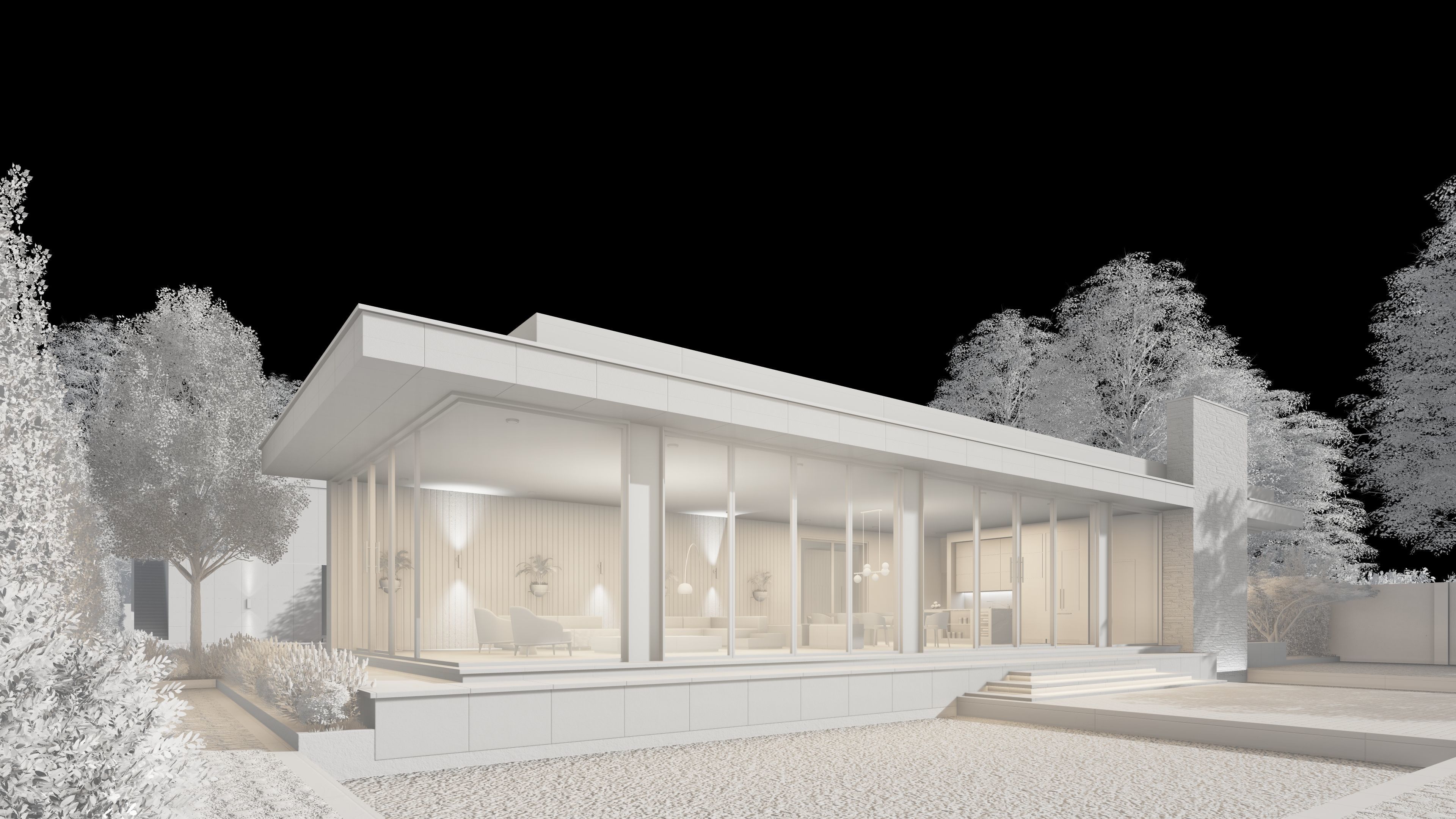 Modern House Exterior Scene with furniture - 2D drawing A1 size 3D ...