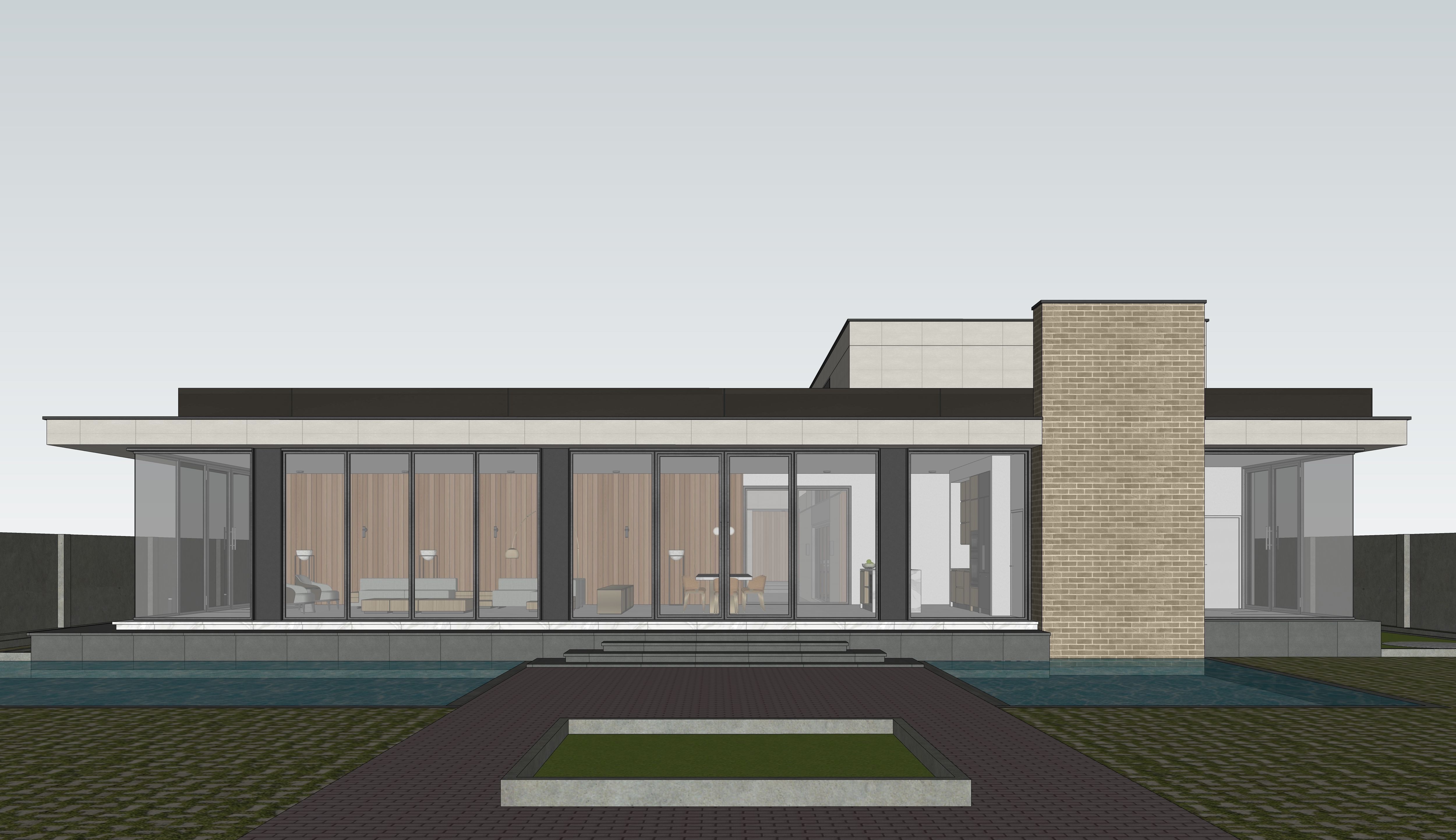 Modern House Exterior Scene with furniture - 2D drawing A1 size 3D ...