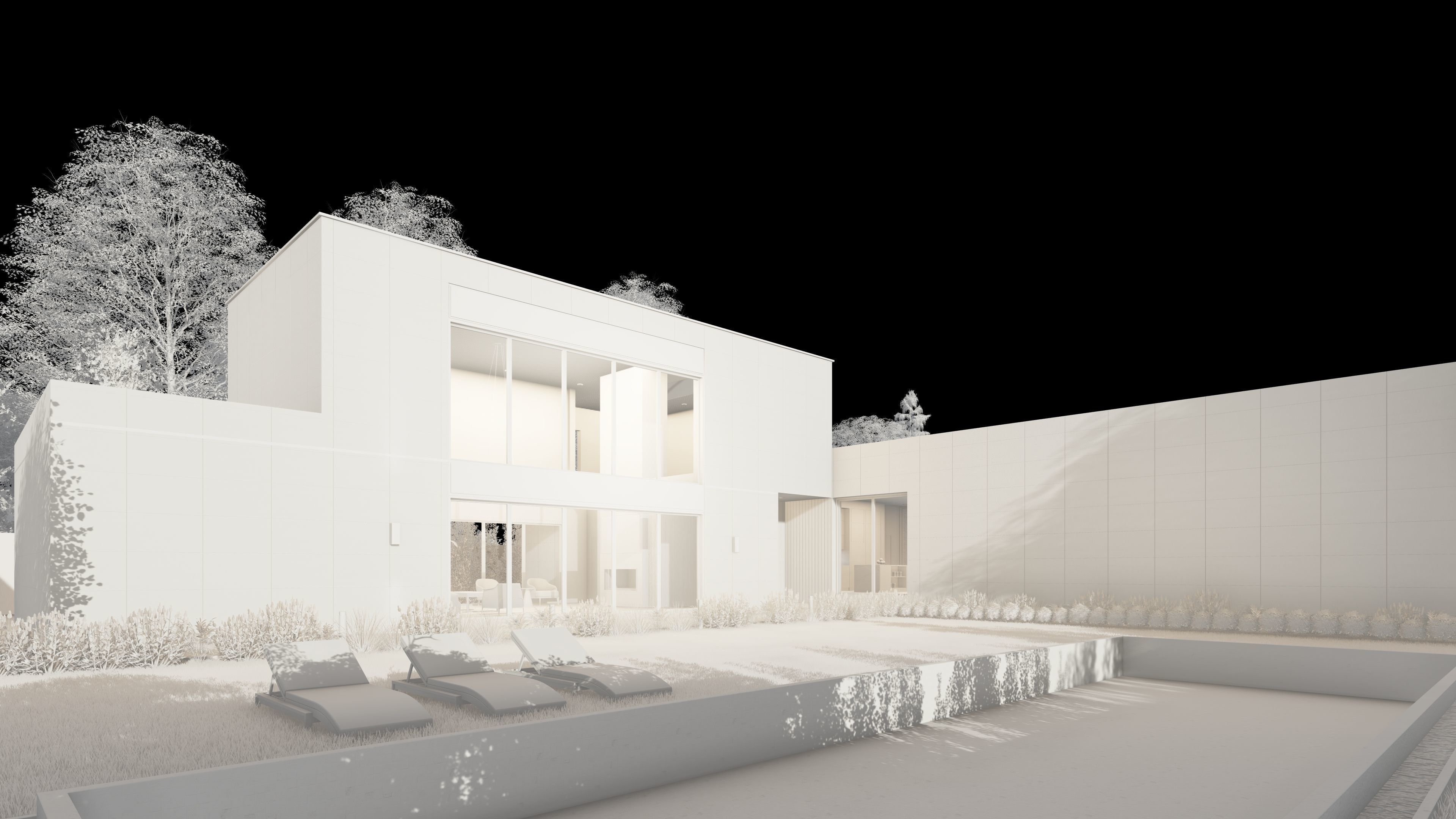 Modern House Exterior Scene with furniture - 2D drawing A1 size 3D ...