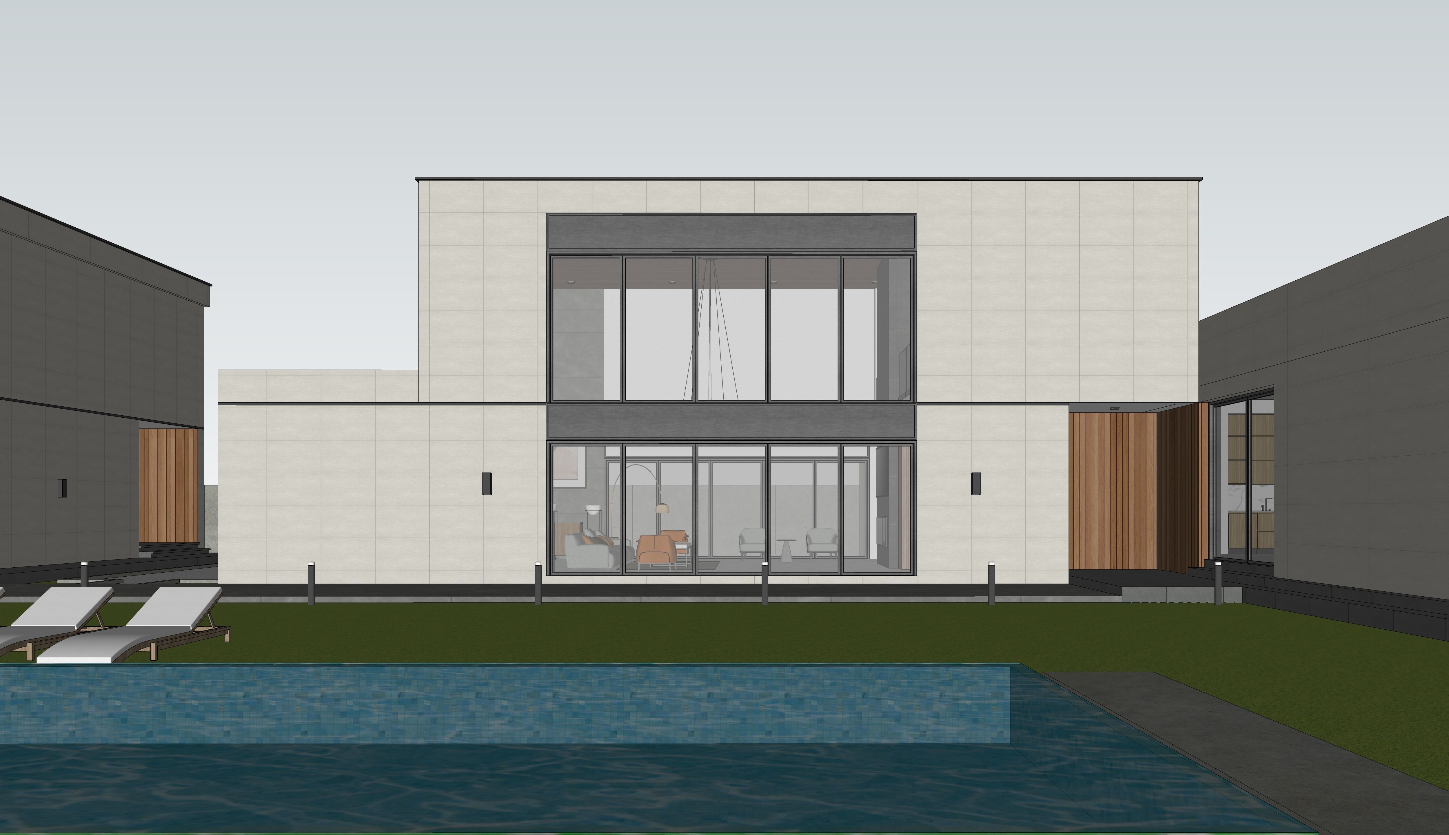 Modern House Exterior Scene with furniture - 2D drawing A1 size 3D ...