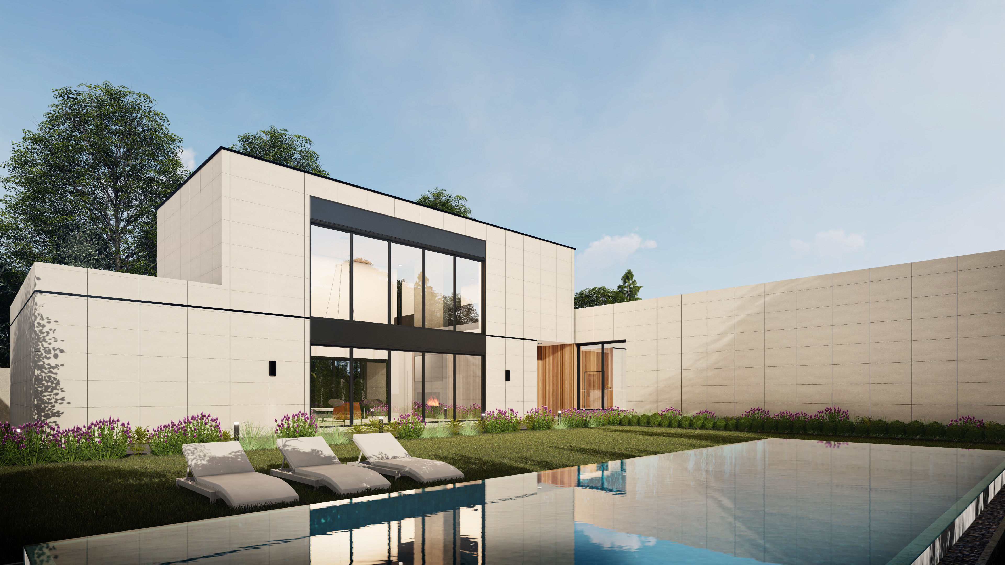 Modern House Exterior Scene with furniture - 2D drawing A1 size 3D ...