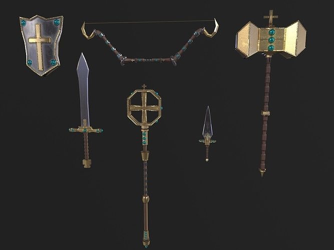 3D model Holy Weapon pack low poly VR / AR / low-poly | CGTrader