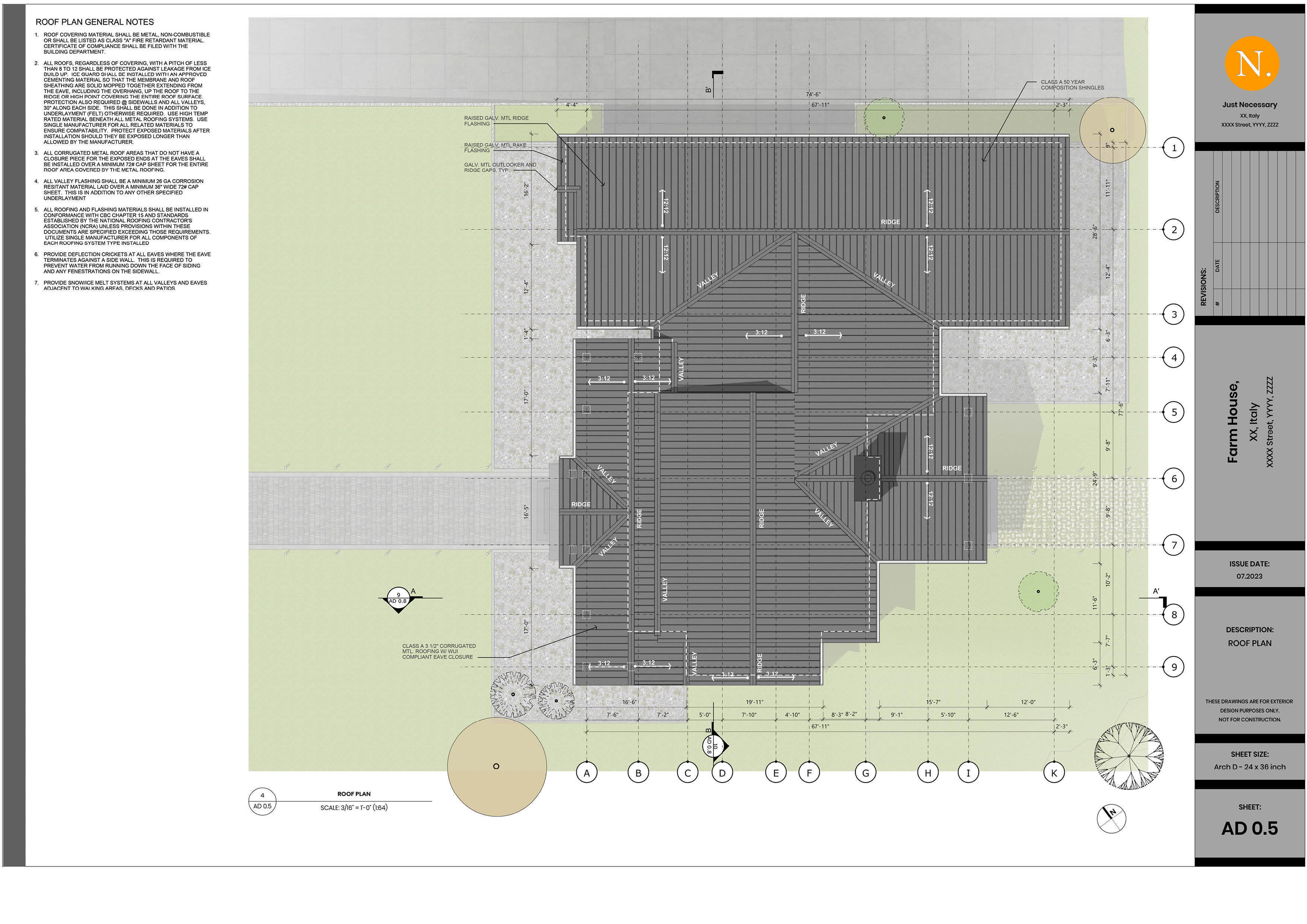 Farm House Exterior Scene - 2D drawing Arch D - 36x 24 inch 3D model ...