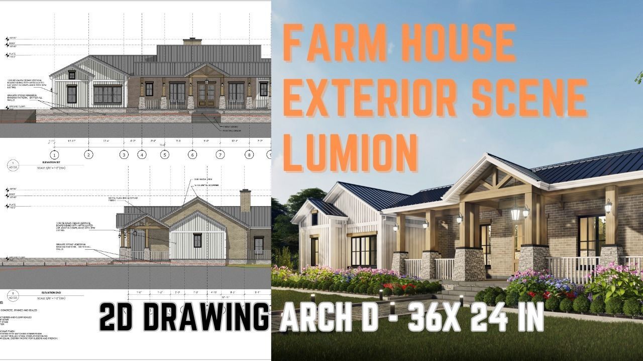 Farm House Exterior Scene - 2D drawing Arch D - 36x 24 inch 3D model ...