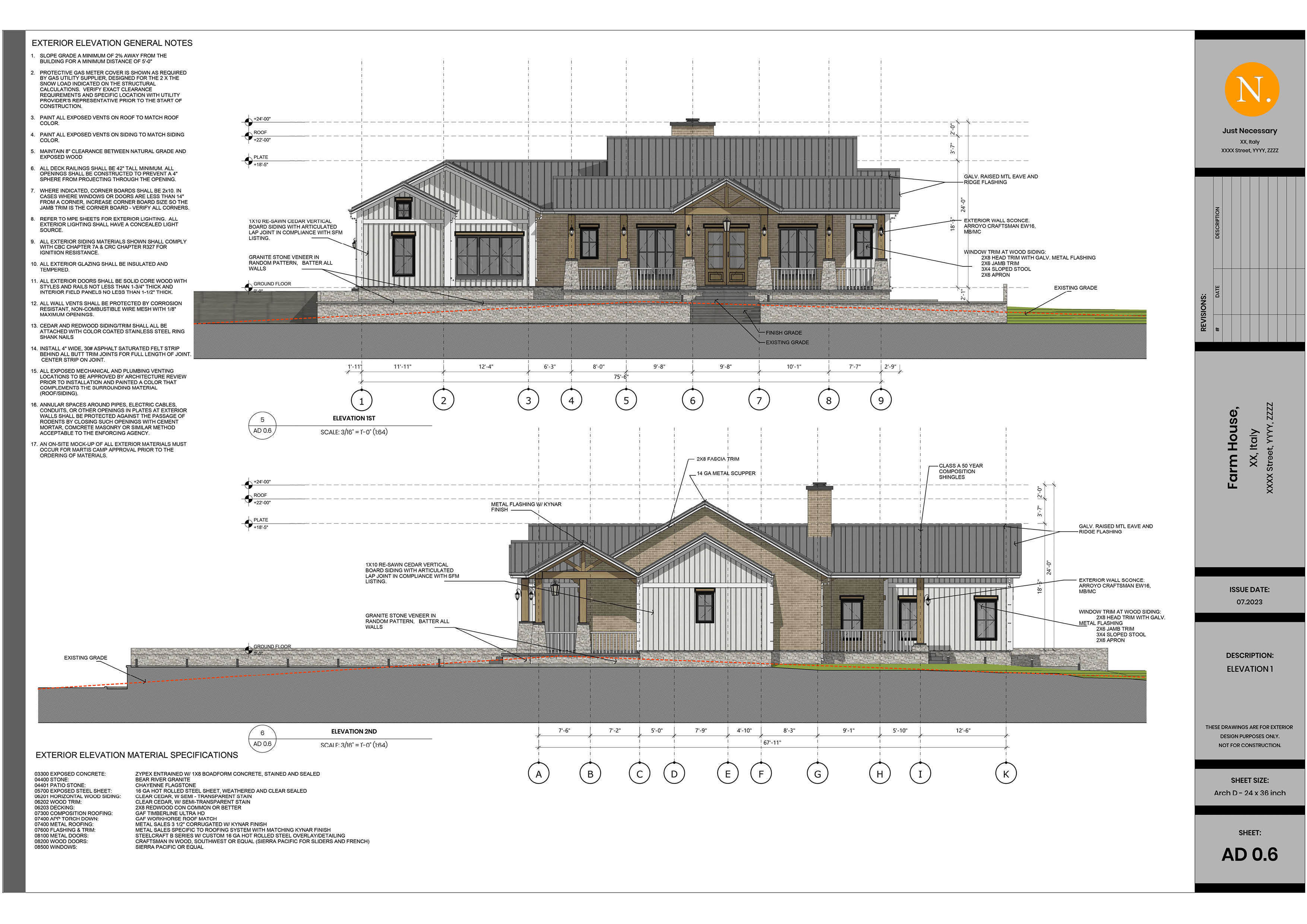 Farm House Exterior Scene - 2D drawing Arch D - 36x 24 inch 3D model ...