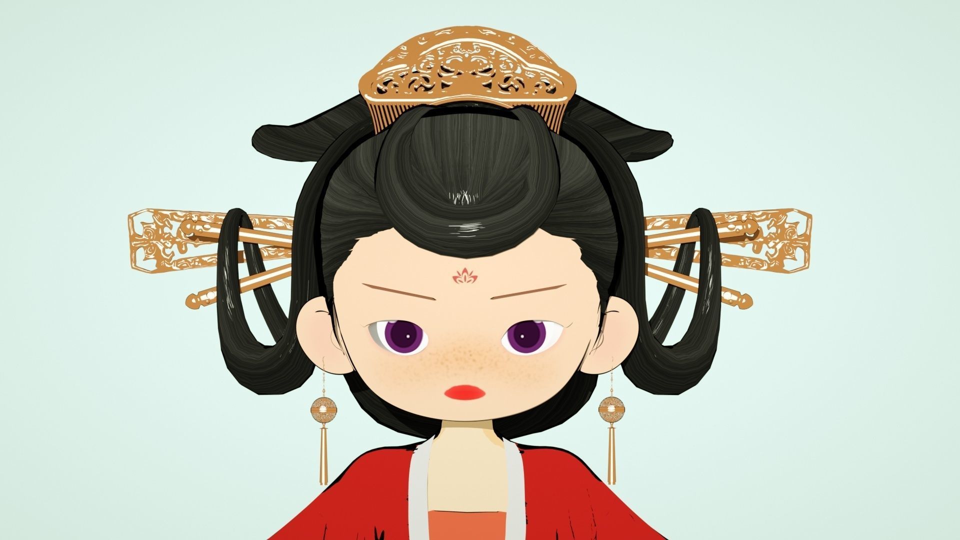 Cartoon Hanfu Female Empress Girl Three Shadows Two 3D model | CGTrader