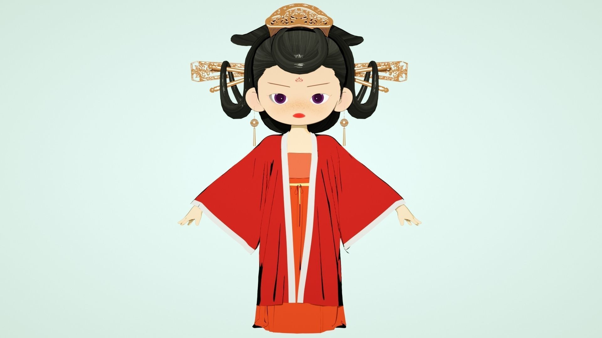 Cartoon Hanfu Female Empress Girl Three Shadows Two 3D model | CGTrader