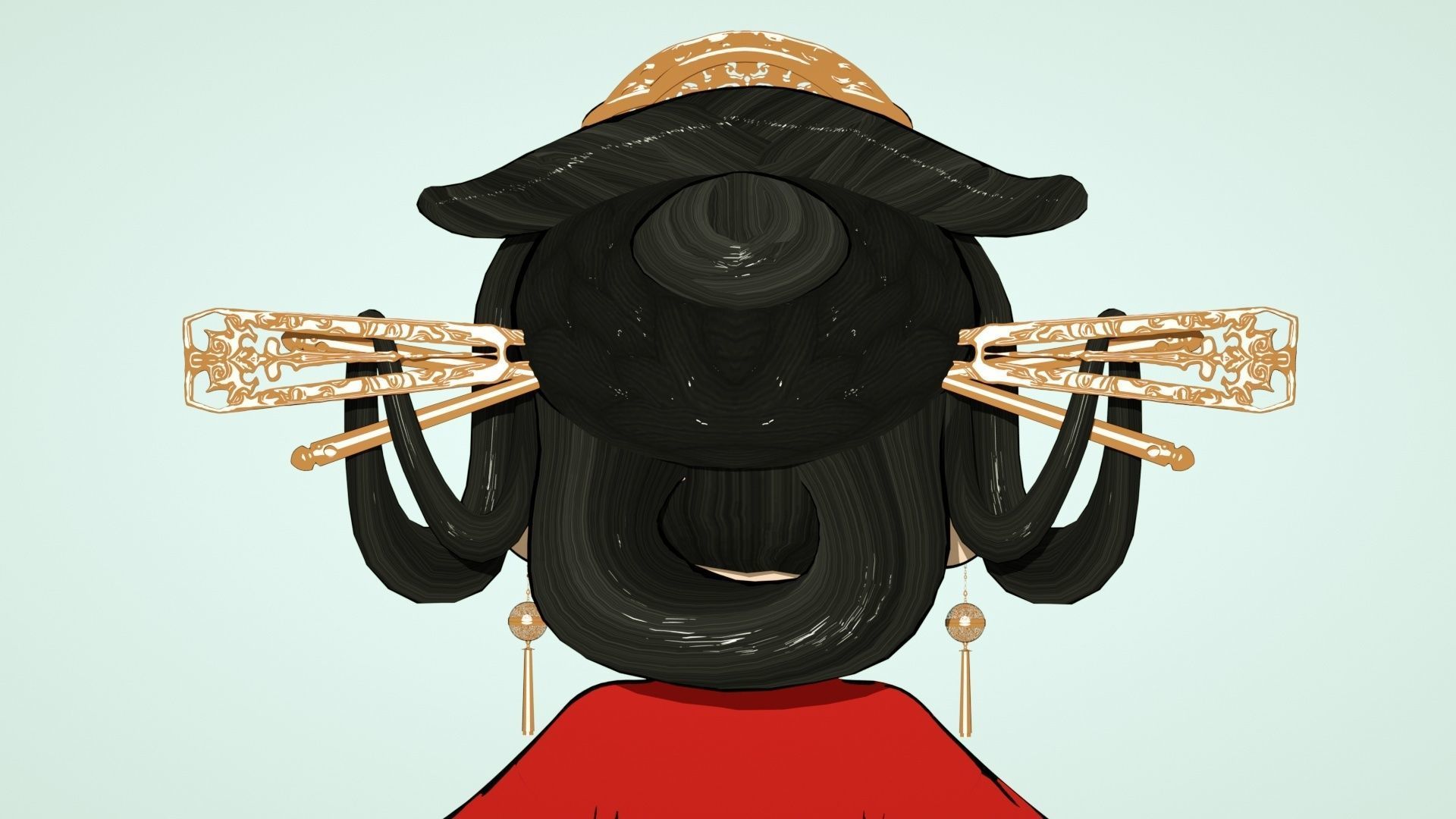 Cartoon Hanfu Female Empress Girl Three Shadows Two 3D model | CGTrader