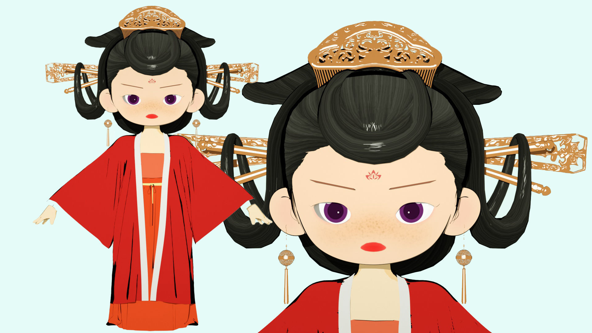Cartoon Hanfu Female Empress Girl Three Shadows Two 3D model | CGTrader