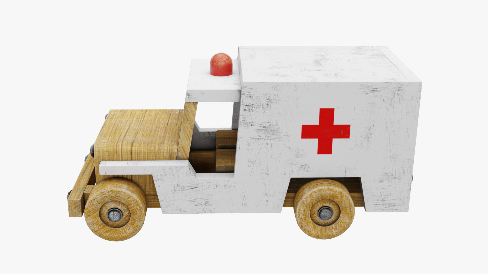 Old wooden toy ambulance car 3D model | CGTrader