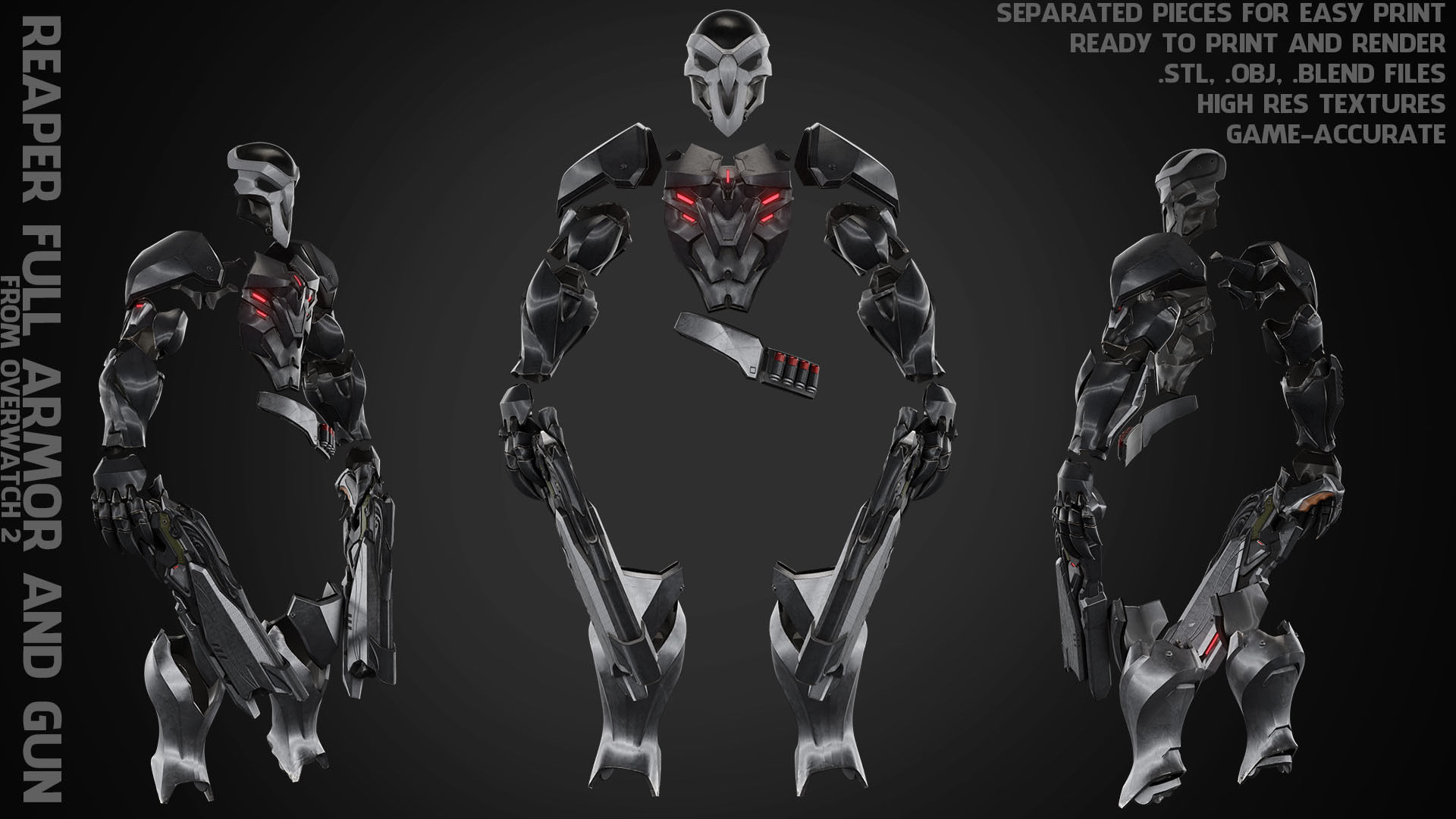 Overwatch 2 Reaper Full Armor and Gun for Cosplay 3D Model Collection ...