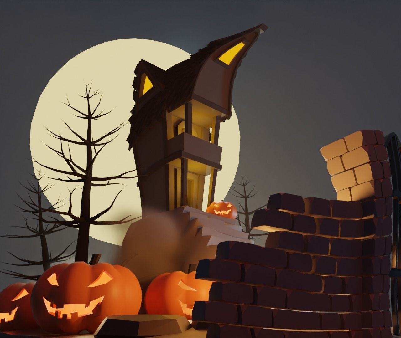 3D model Spooky Halloween House VR / AR / low-poly | CGTrader