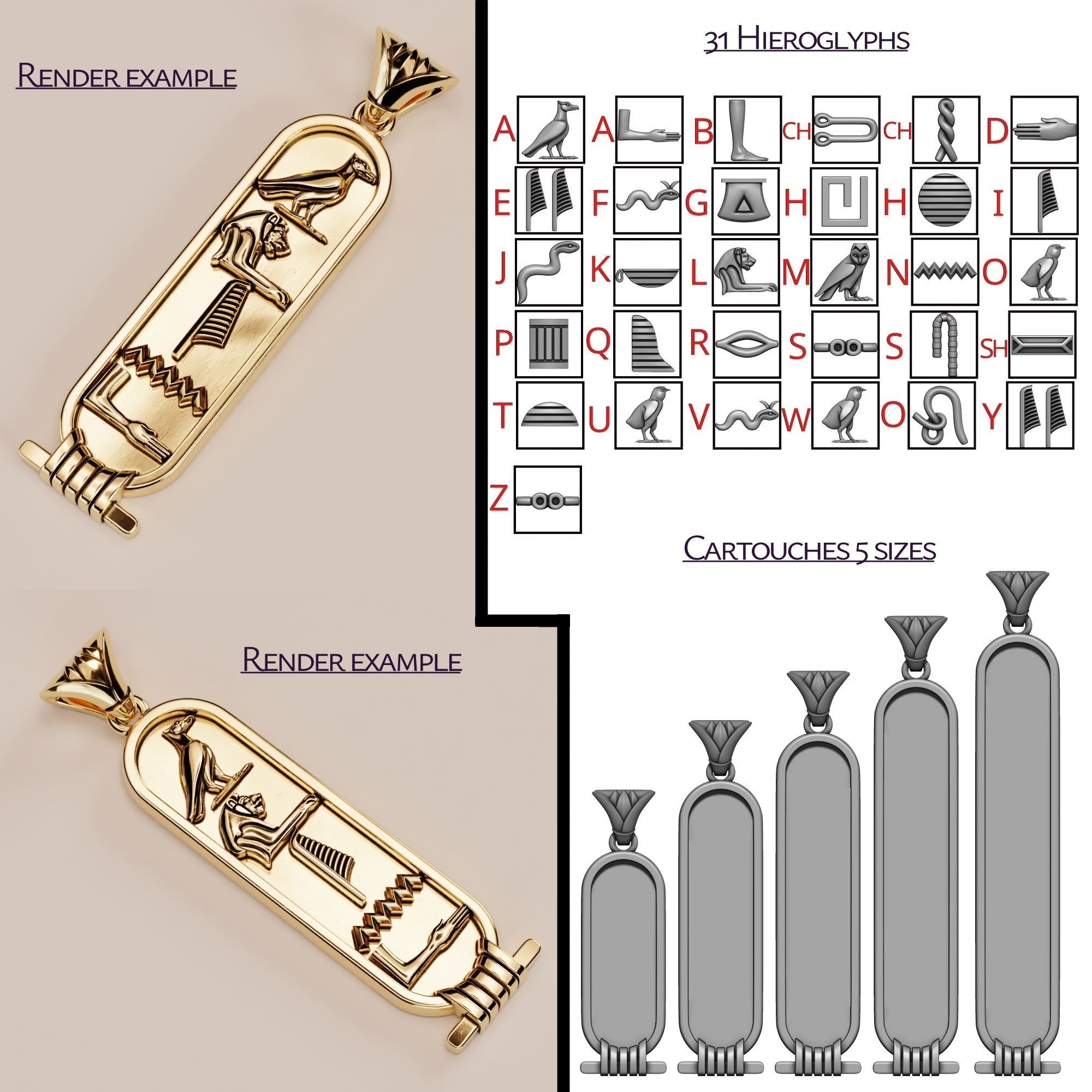 Ancient Egyptian hieroglyph Cartouche builder 3D model 3D printable ...
