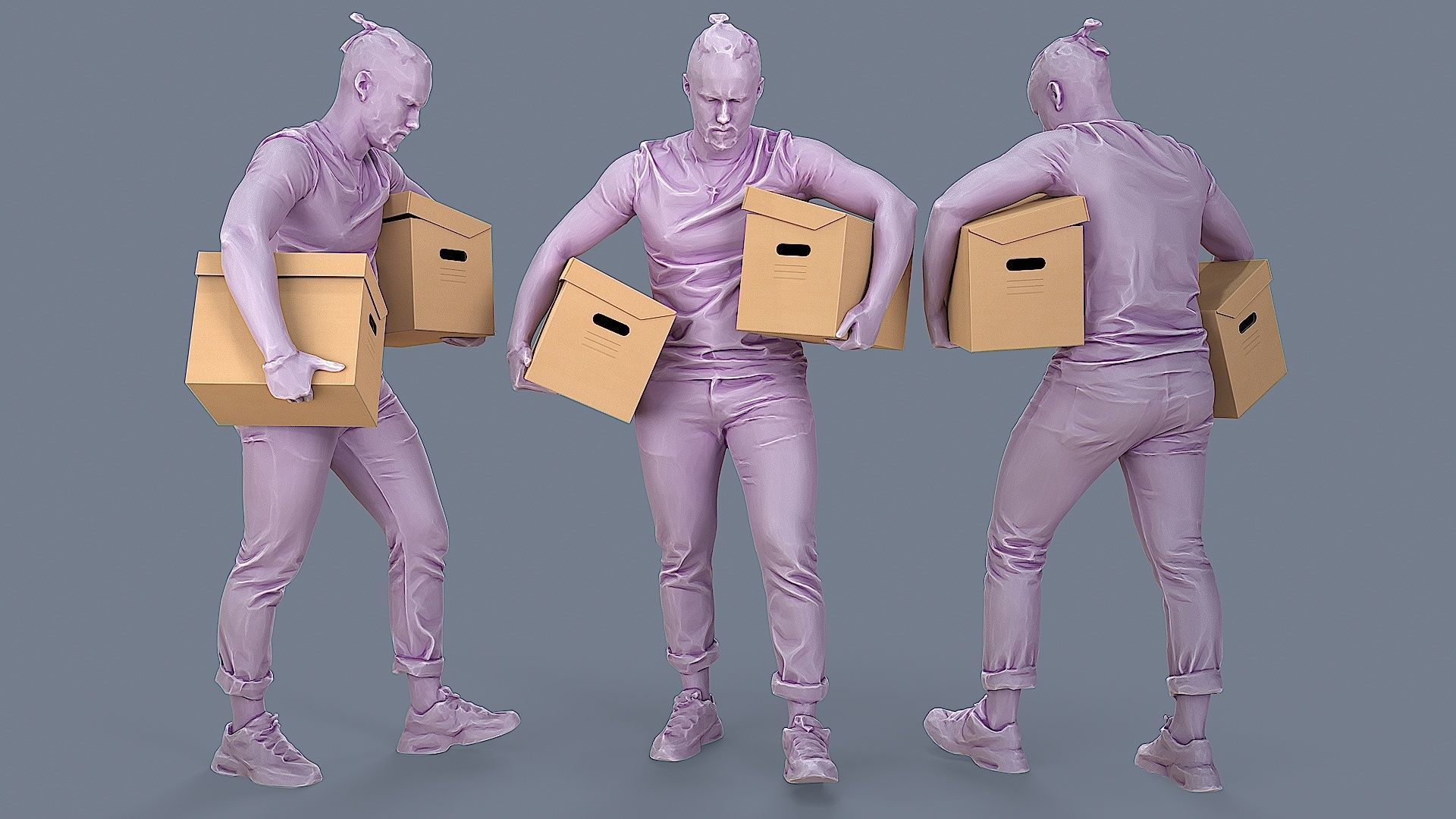 Moving Day Young Man with Cardboard Boxes 3D model | CGTrader