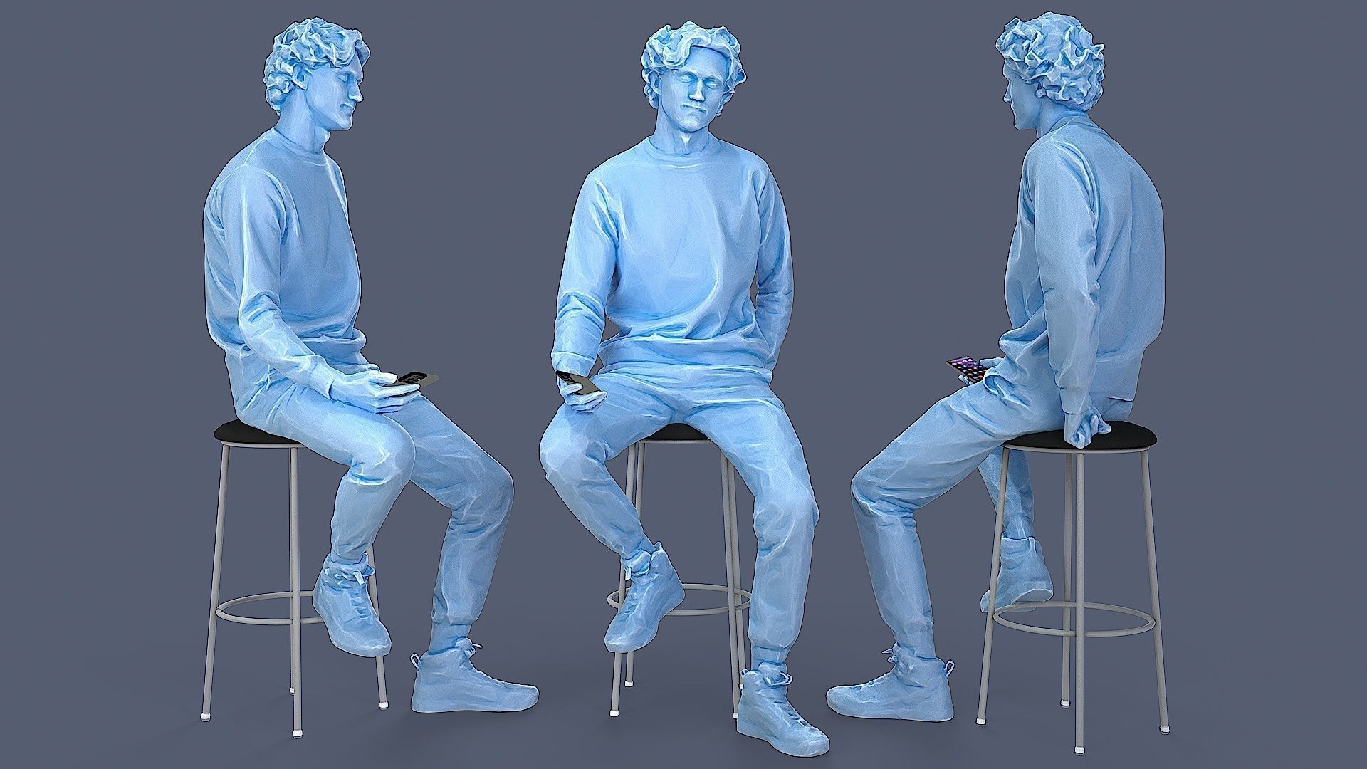 The Curly Observer Man on Bar Stool 3D model | CGTrader
