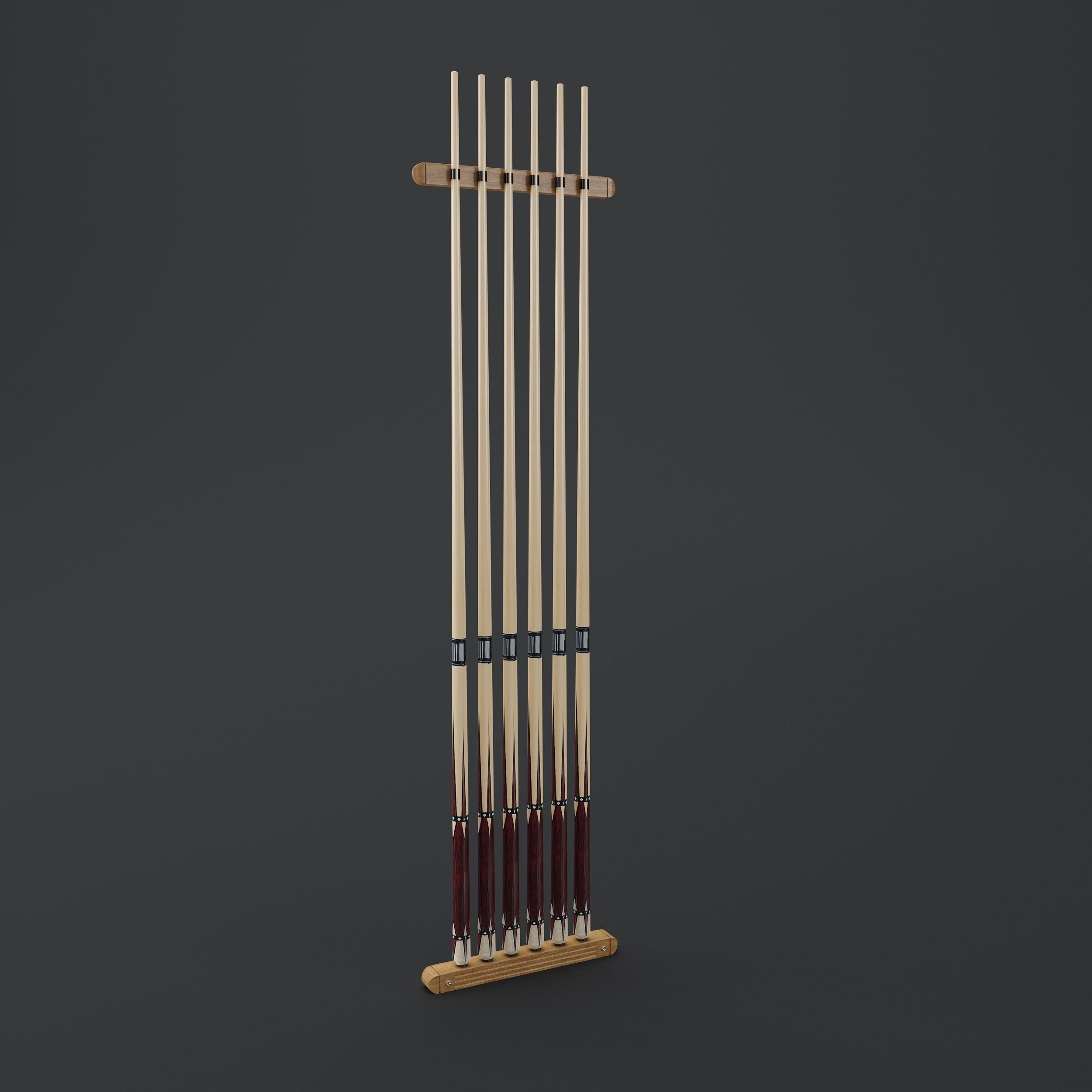 Fat Cat Oak 6 Cue 2-Piece Wall Cue Rack 3D model | CGTrader