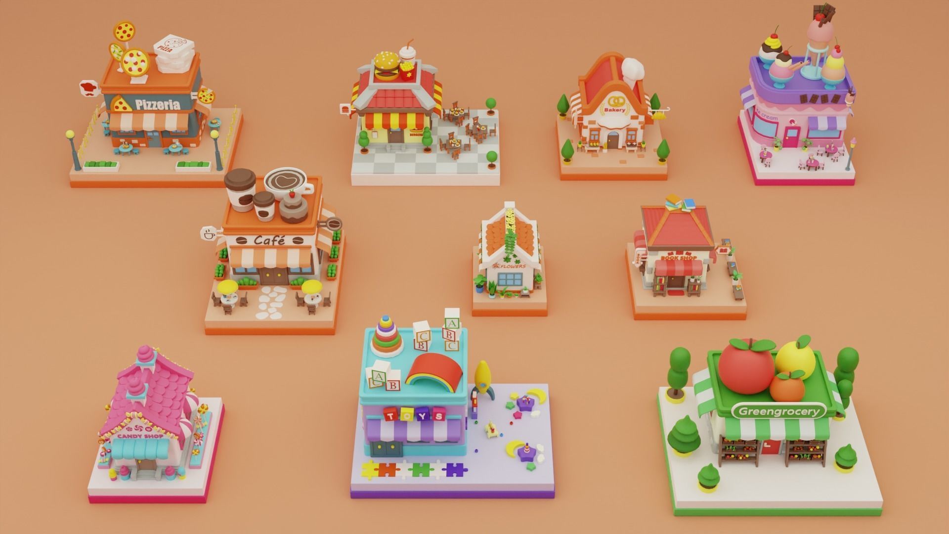 3D model Cartoon Stores Eateries Islands Exteriors VR / AR / low-poly ...