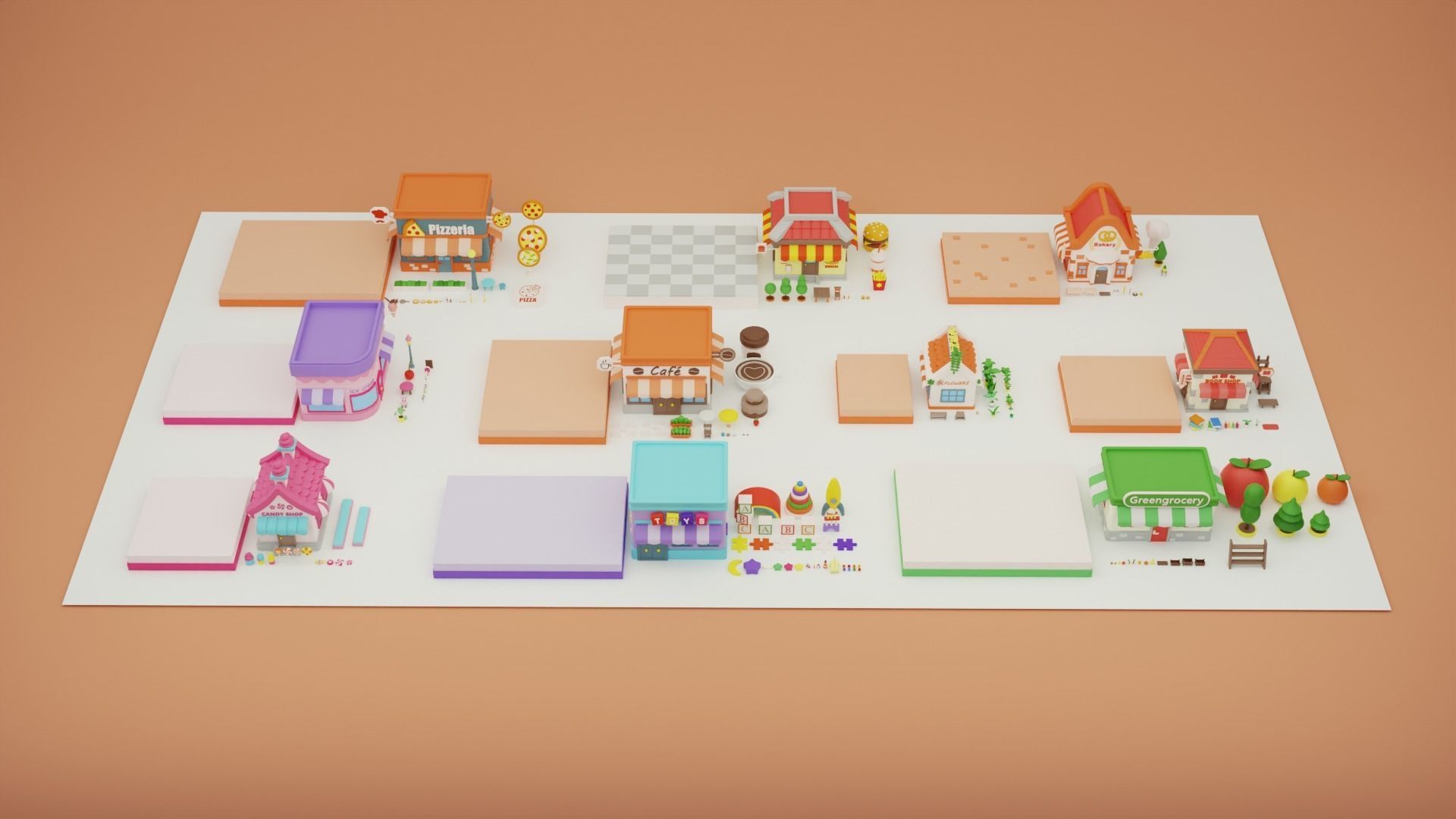 3D model Cartoon Stores Eateries Islands Exteriors VR / AR / low-poly ...
