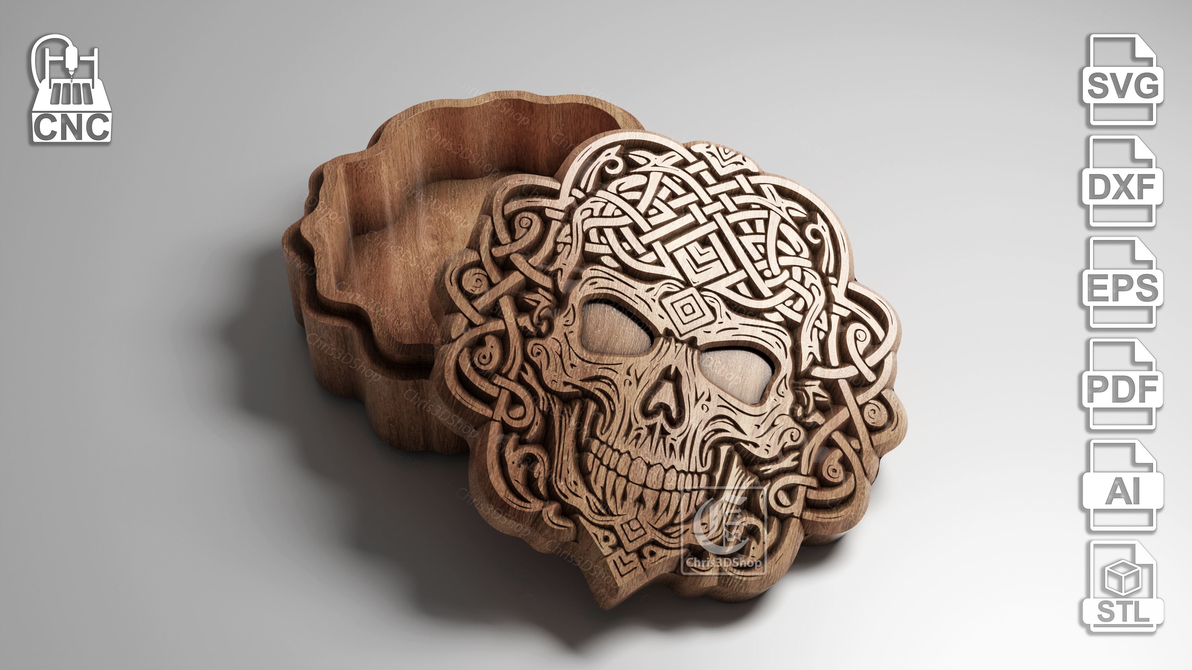 V-Carved Skull Jewelry Box - Digital Files for CNC Router 3D model 3D ...