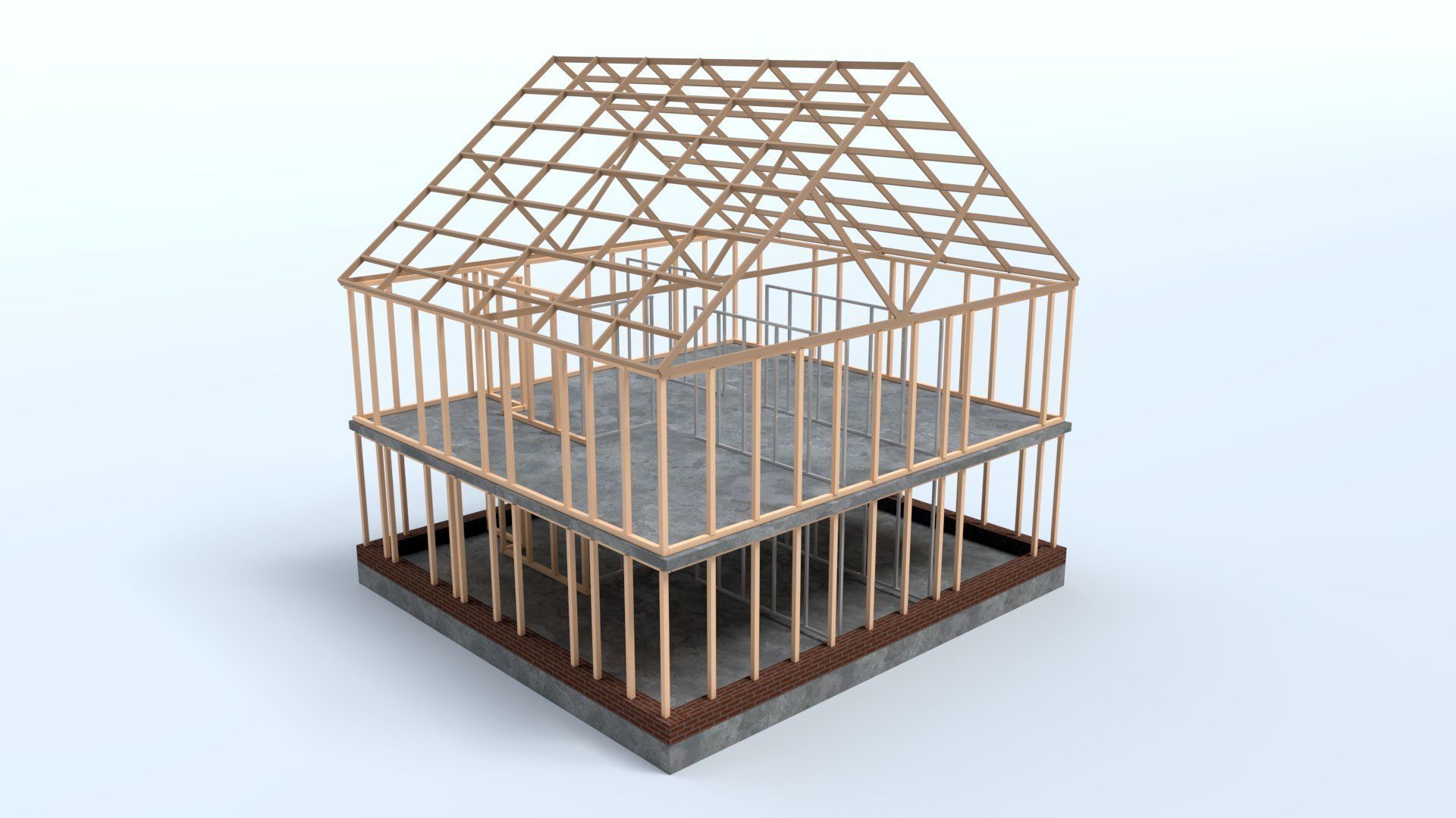 3D model Construction Site House Frame Low Poly VR / AR / low-poly ...