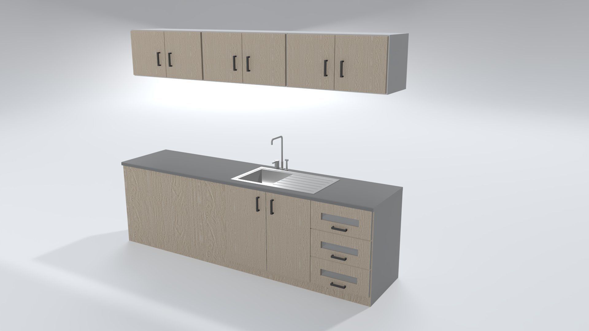 3D model Kitchen Set - Base and Wall Cabinets with Drawers and Sink VR ...