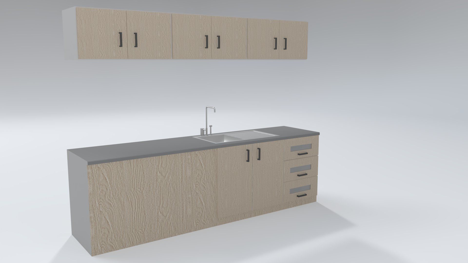 3D model Kitchen Set - Base and Wall Cabinets with Drawers and Sink VR ...