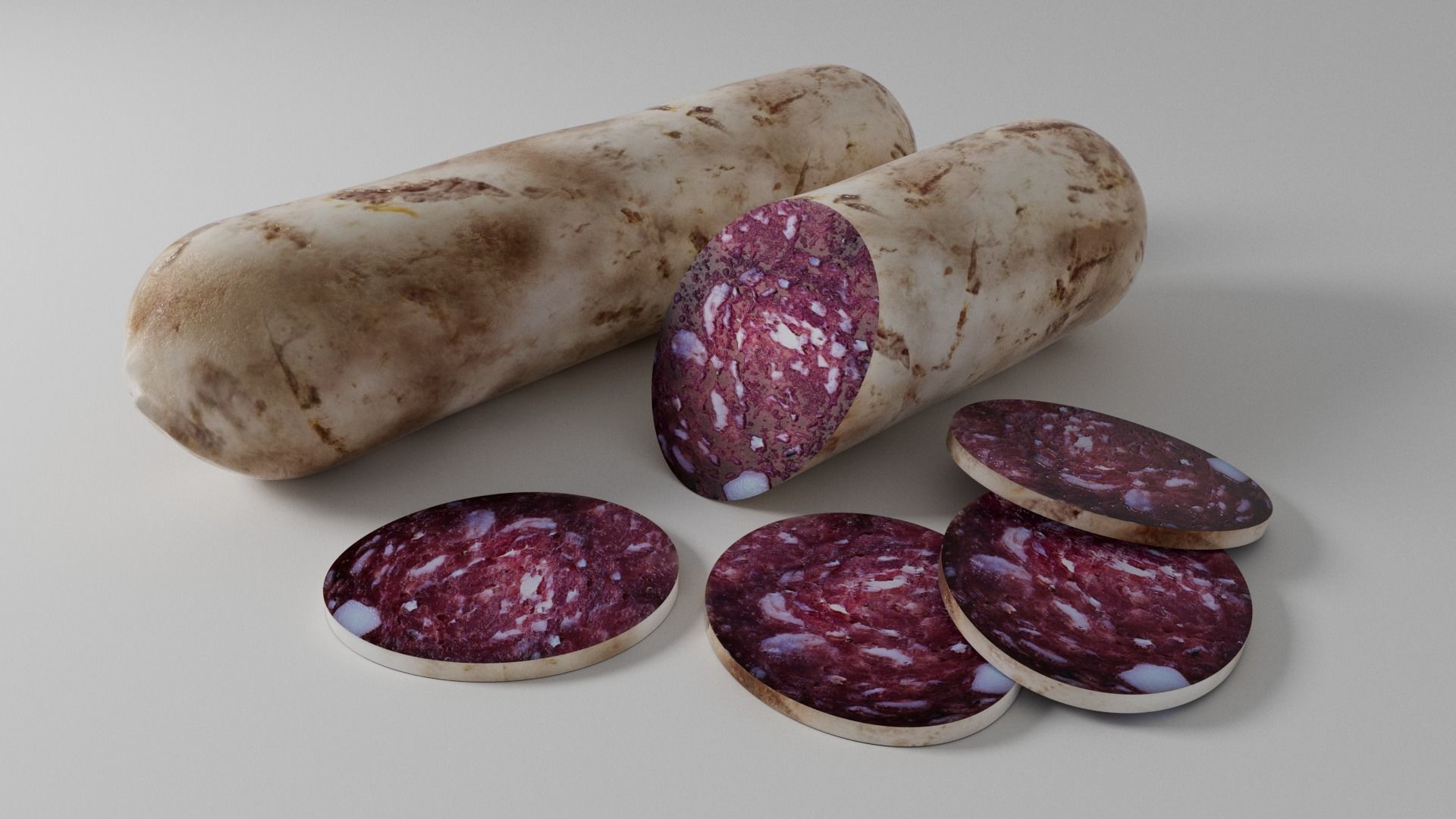 Whole Salami and Sliced Salami with Slices 3D model | CGTrader