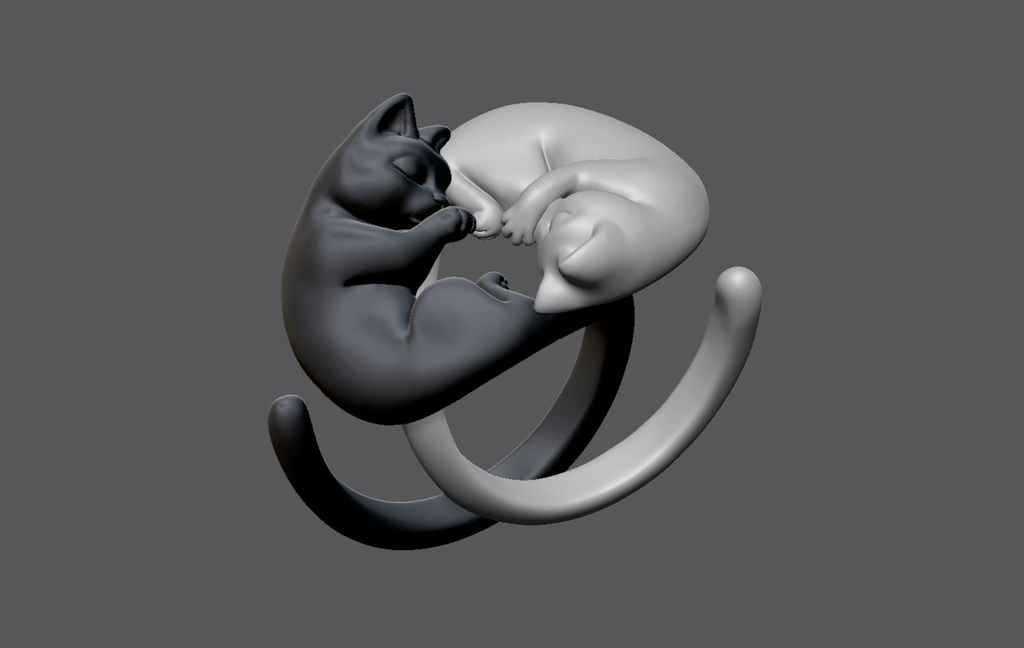 Yin Yang Cats 3D model 3D printable | CGTrader
