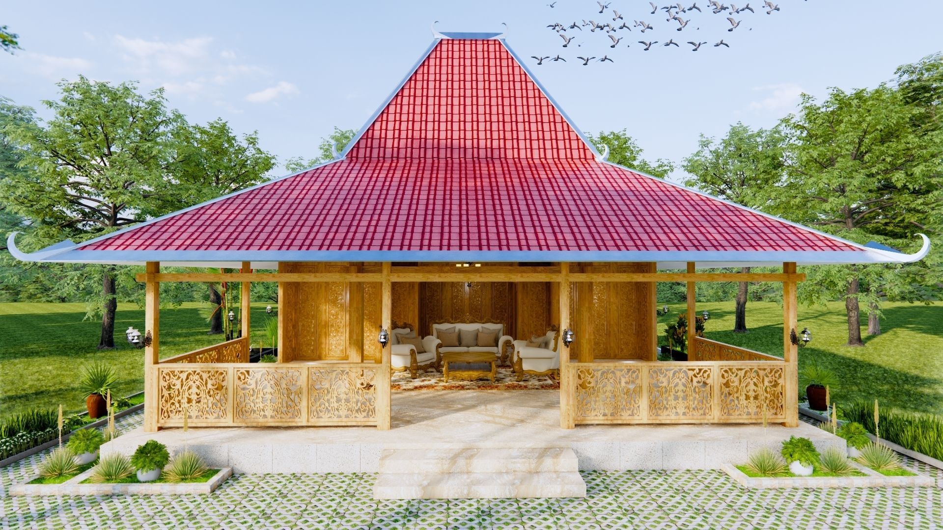 Joglo Traditional Java Wood House Design 3D model | CGTrader