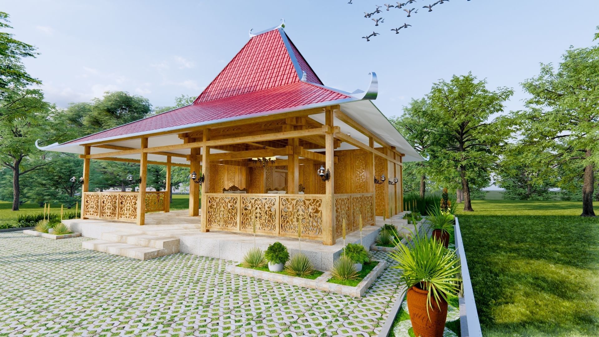Joglo Traditional Java Wood House Design 3D model | CGTrader