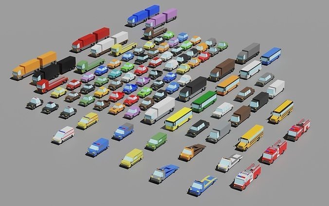 3D model Low-poly 100 cars pack VR / AR / low-poly | CGTrader