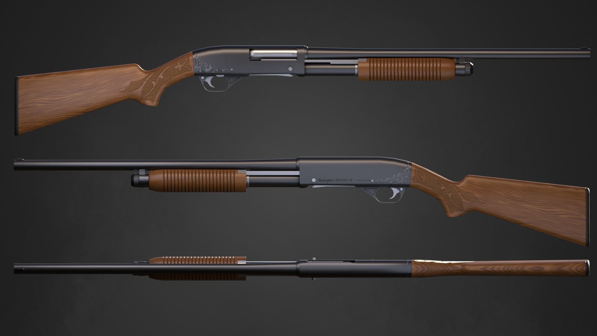 Shotgun Remington Model 31 in 3 types free VR / AR / low-poly 3D model ...