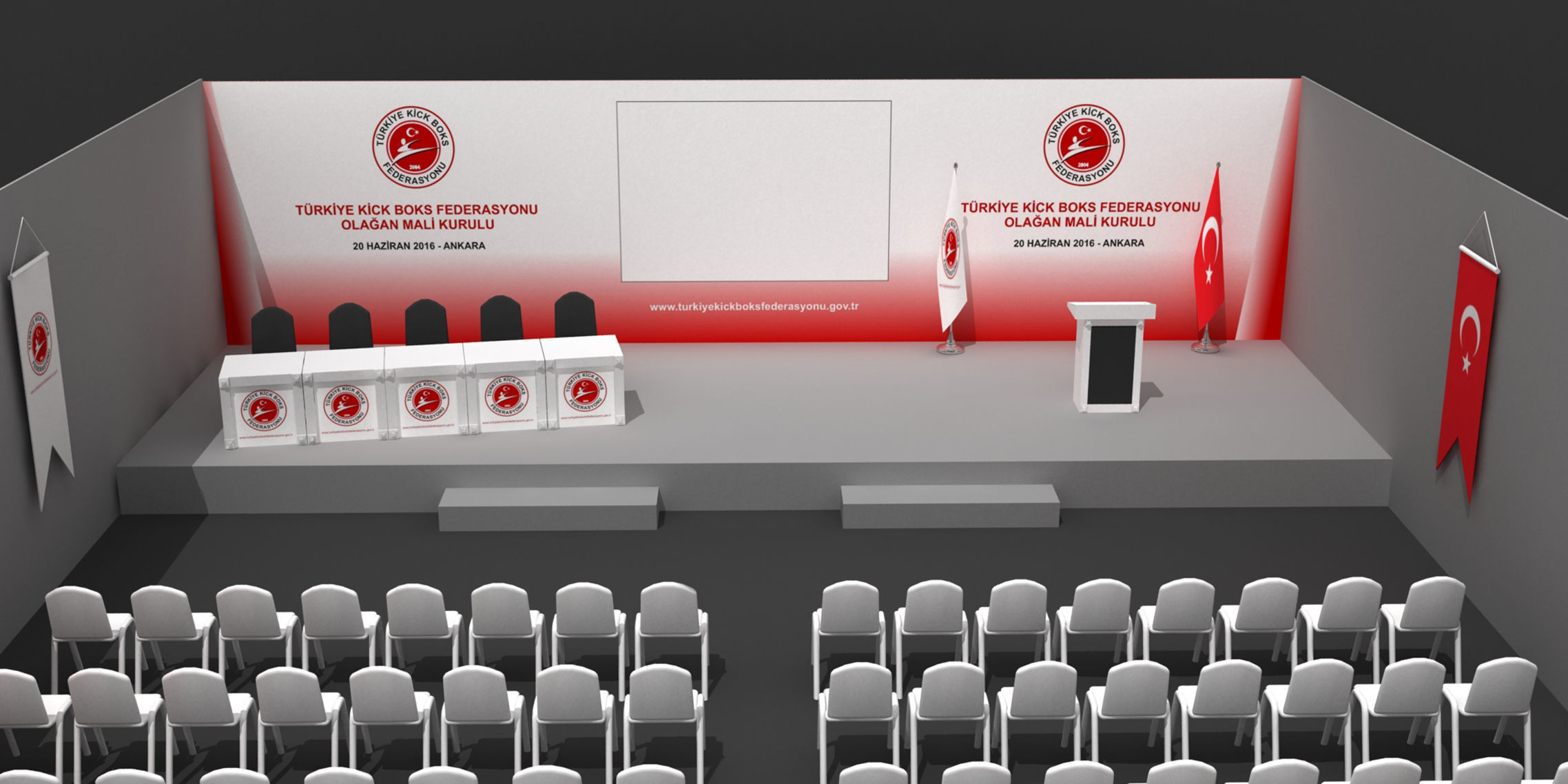 Stage Decor 50 with Chair Setup and Lectern Big Flag 3D model | CGTrader