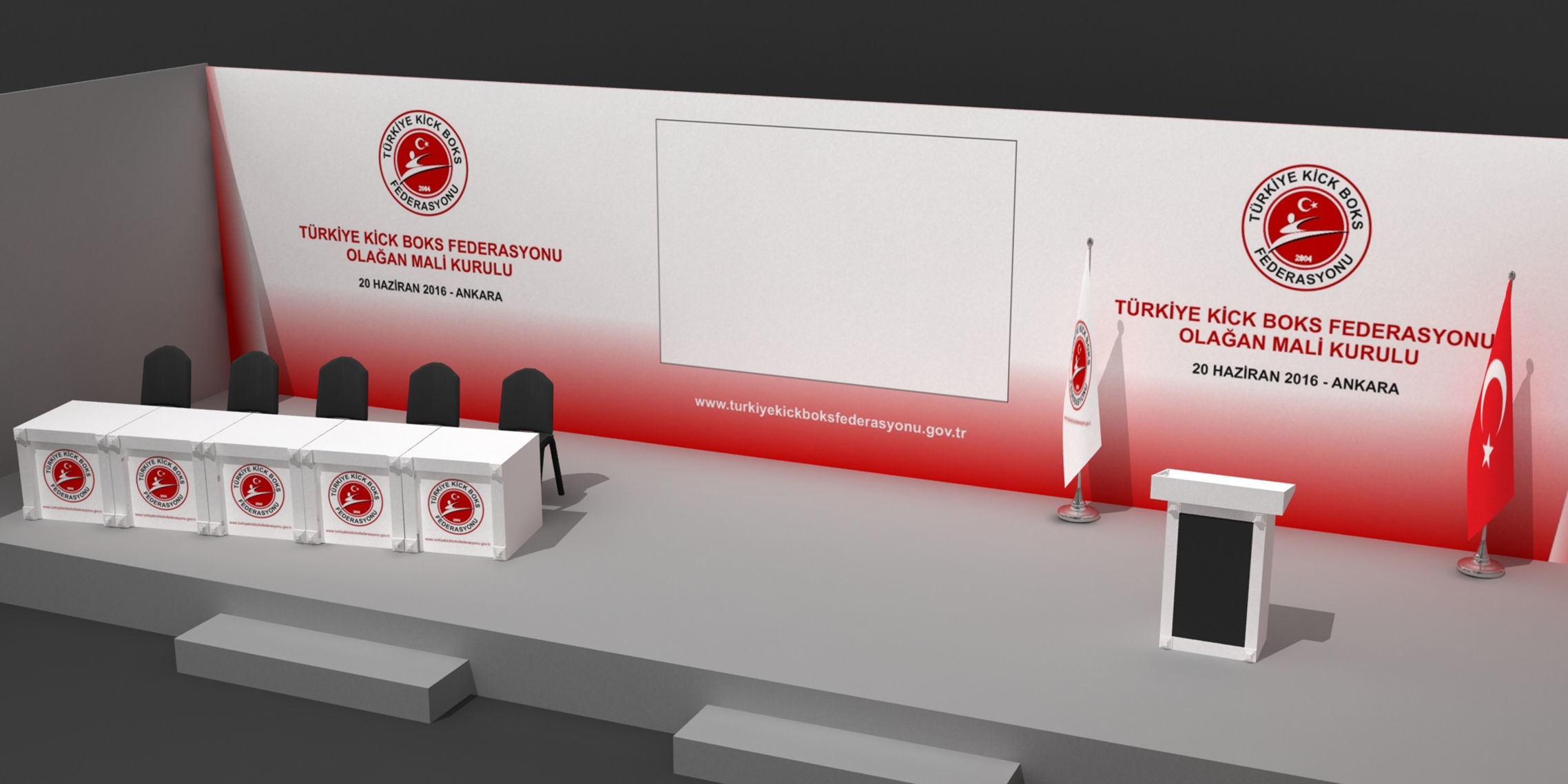 Stage Decor 50 with Chair Setup and Lectern Big Flag 3D model | CGTrader