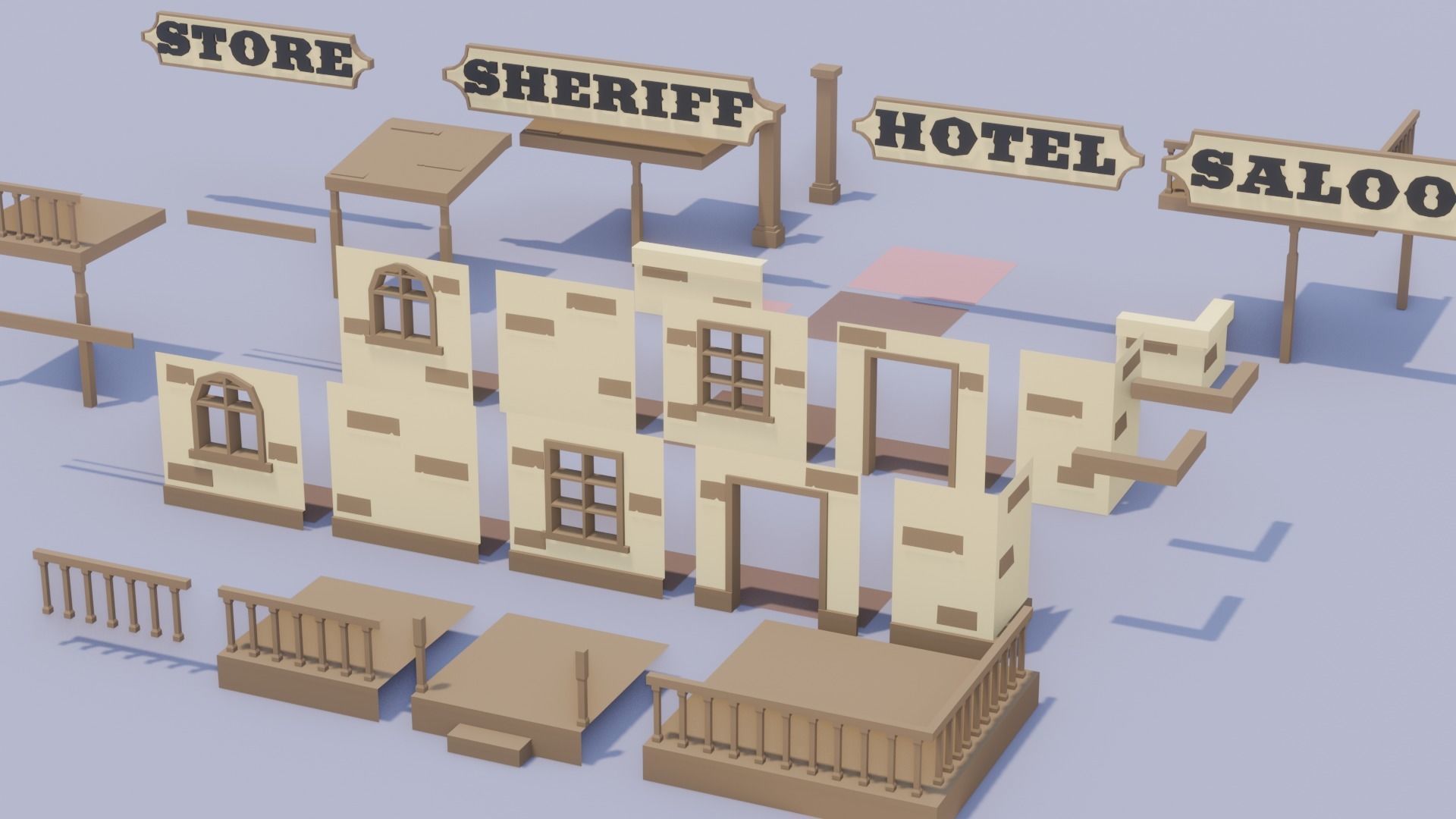 3D model Modular Building Wild West Cowboy Stylized Low Poly 3D Model VR / AR / low-poly | CGTrader
