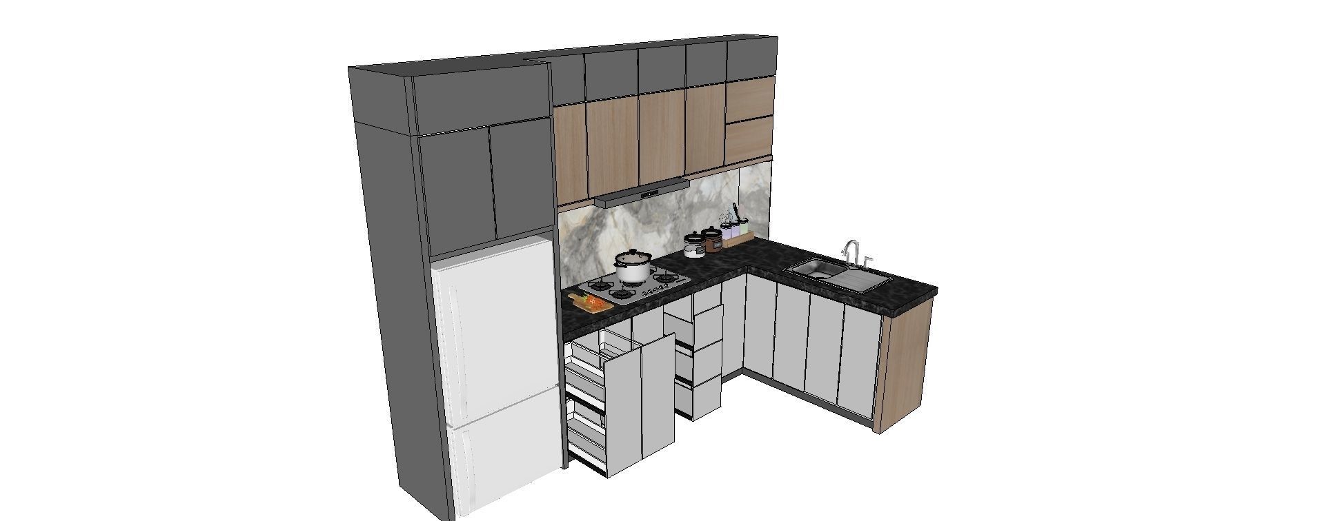 Kitchen set Letter L Minimalist Modern 3D model | CGTrader