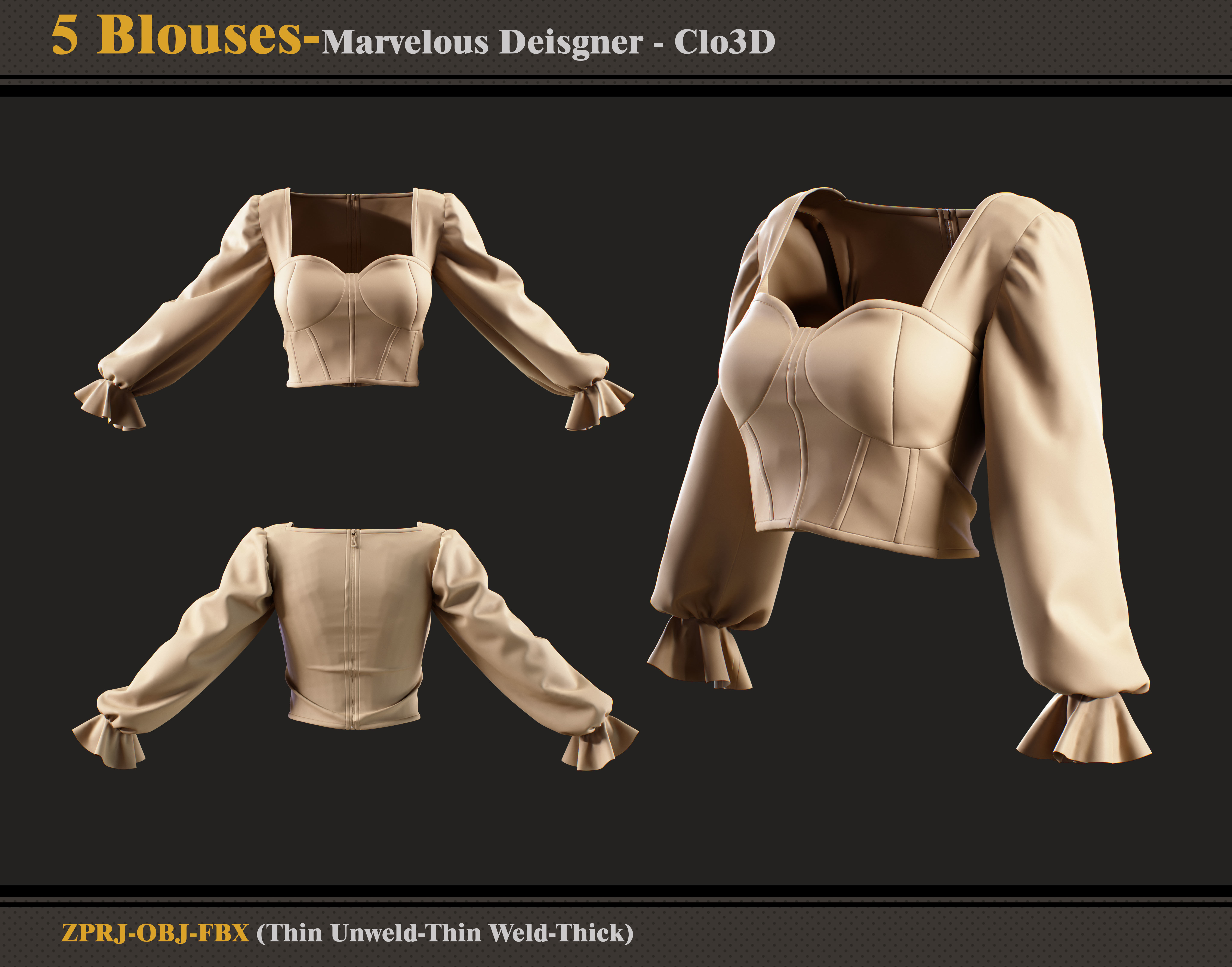5 Blouses-Marvelous Designer-Clo3D -ZPRJ - FBX - OBJ 3D model | CGTrader