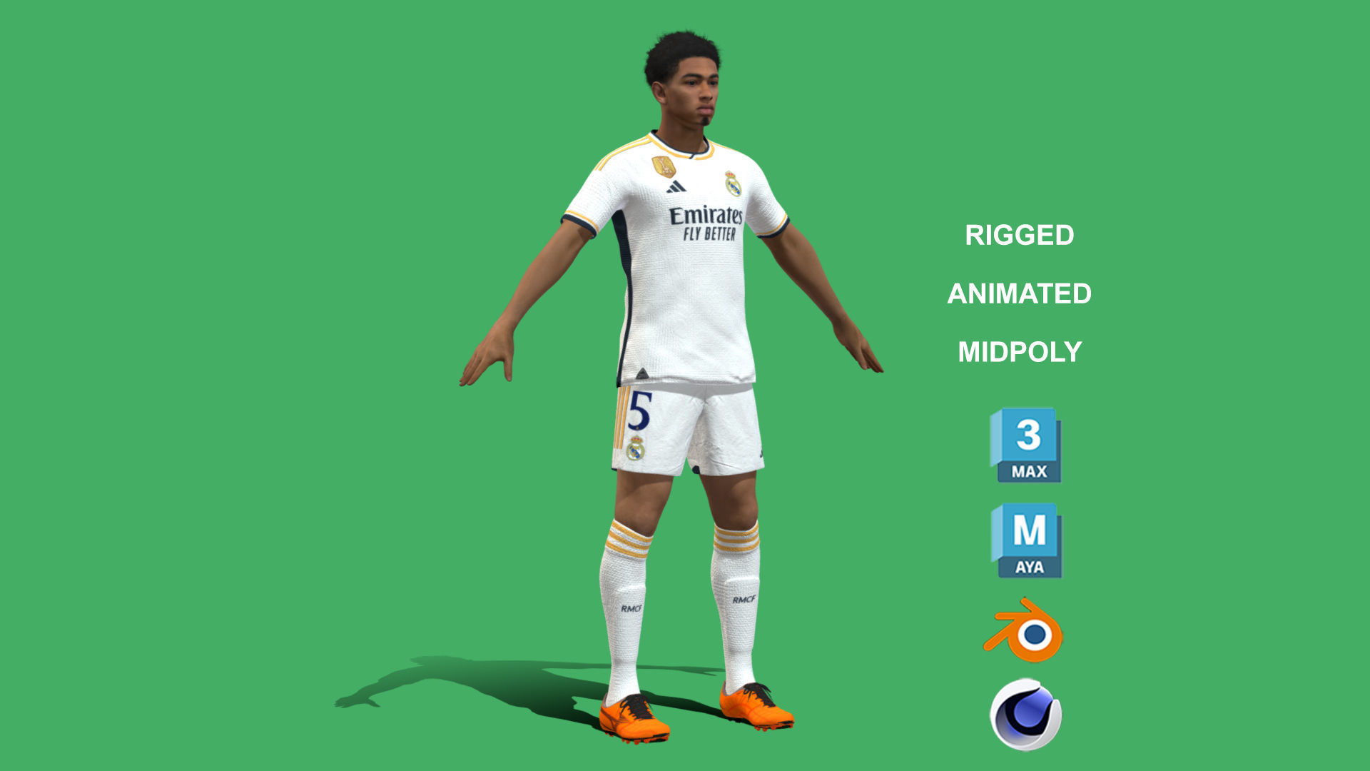 3D Rigged Jude Bellingham Real Madrid 2024 3D model animated rigged ...