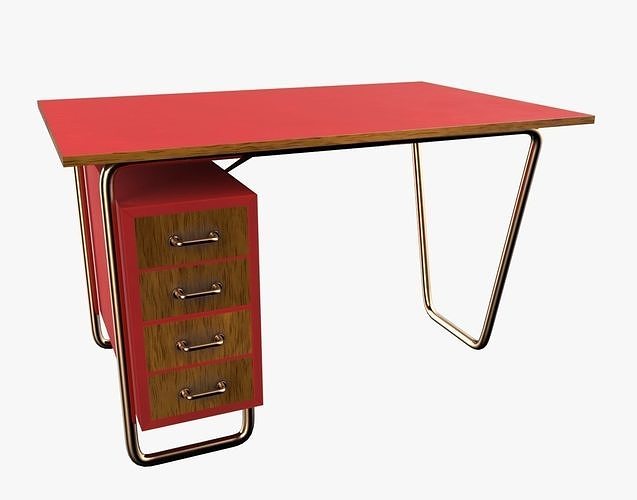 Czech Tubular Desk Working Desk Red V2 3D model | CGTrader