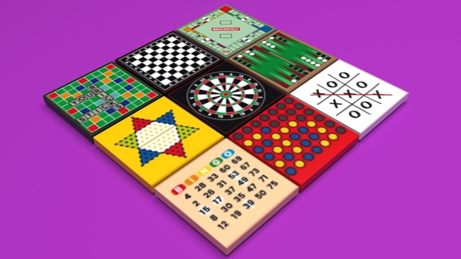 Board Game Lego Tiles Set 3D model | CGTrader