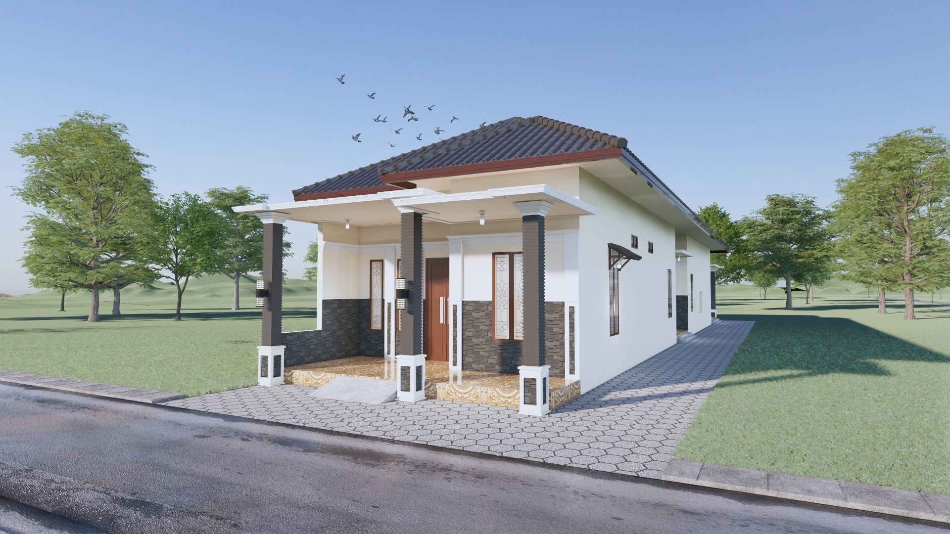 1 floor House Modern Design full interior ready enscape render 3D model ...