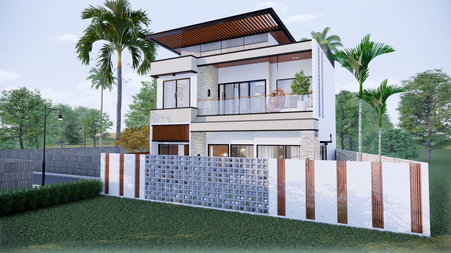 2 Floor and Rooftop Modern House Design Full Interior Furnish 3D model ...
